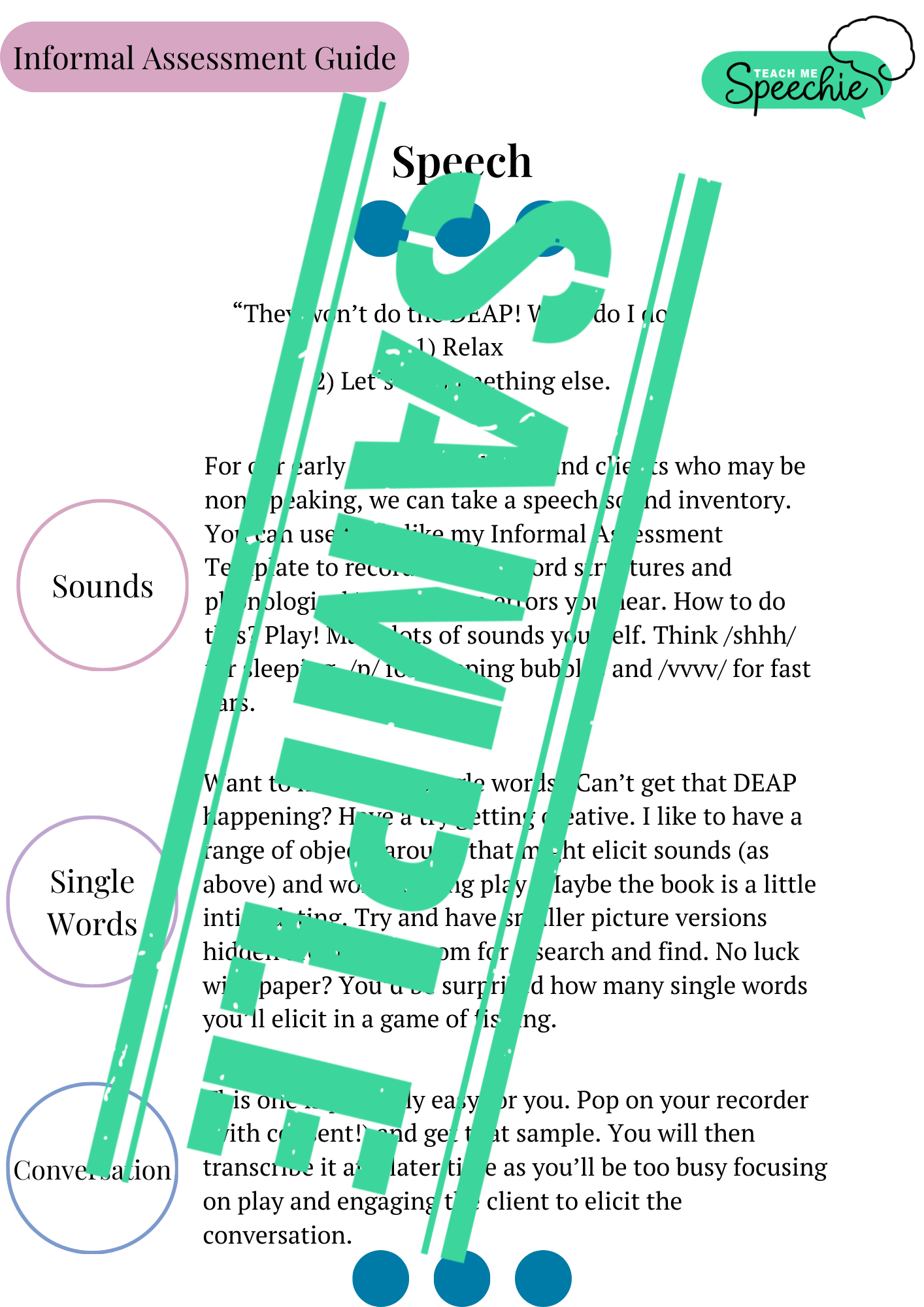 Assessment Cheat Sheets — Teach Me Speechie