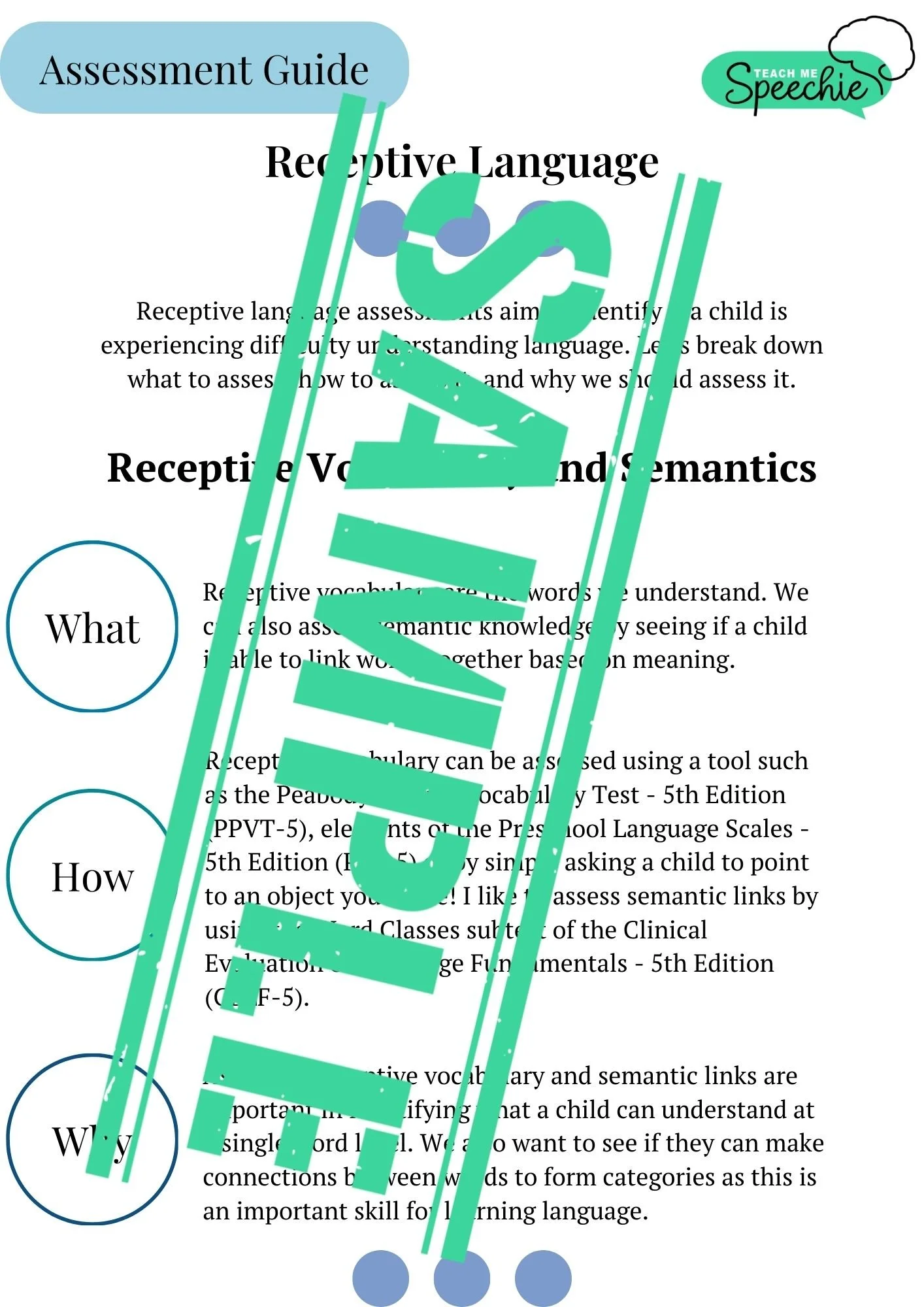 Assessment Cheat Sheets — Teach Me Speechie