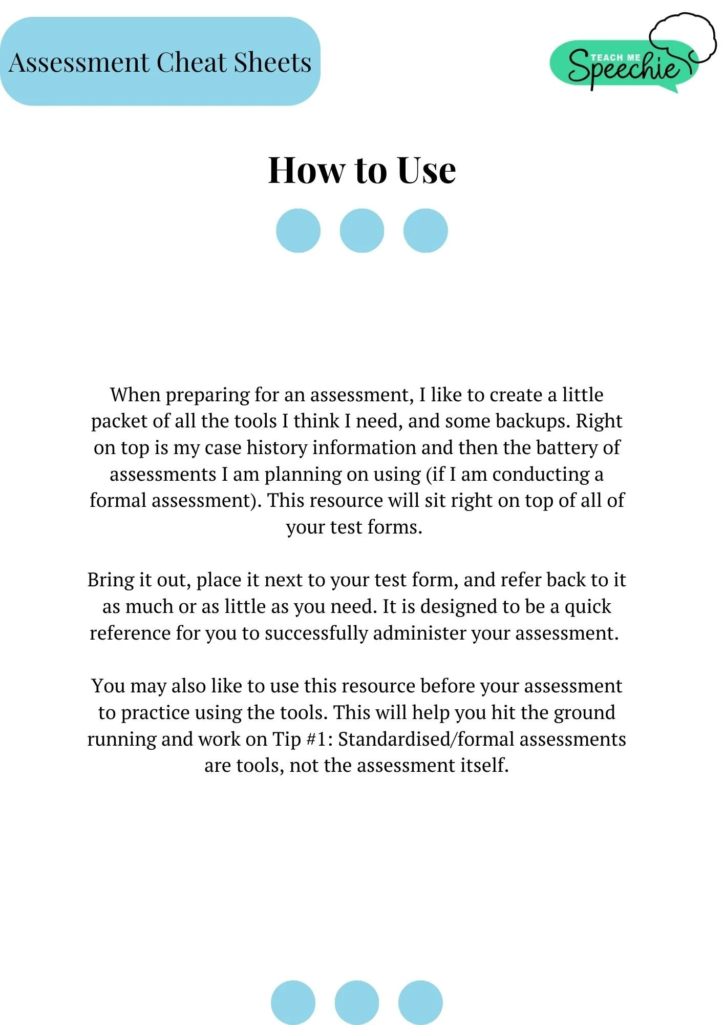 Assessment Cheat Sheets — Teach Me Speechie