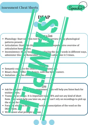 Assessment Cheat Sheets — Teach Me Speechie