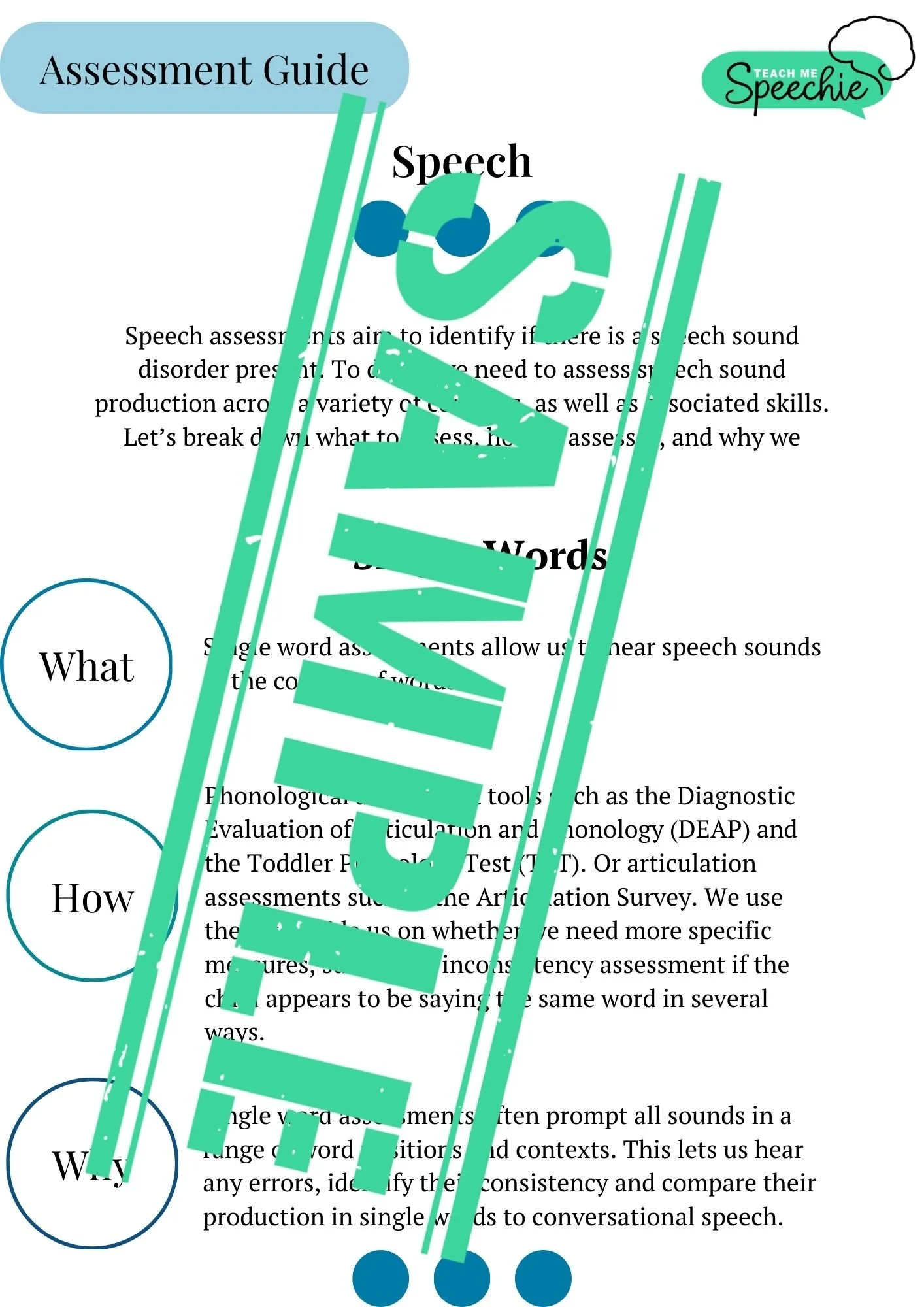 Assessment Cheat Sheets — Teach Me Speechie