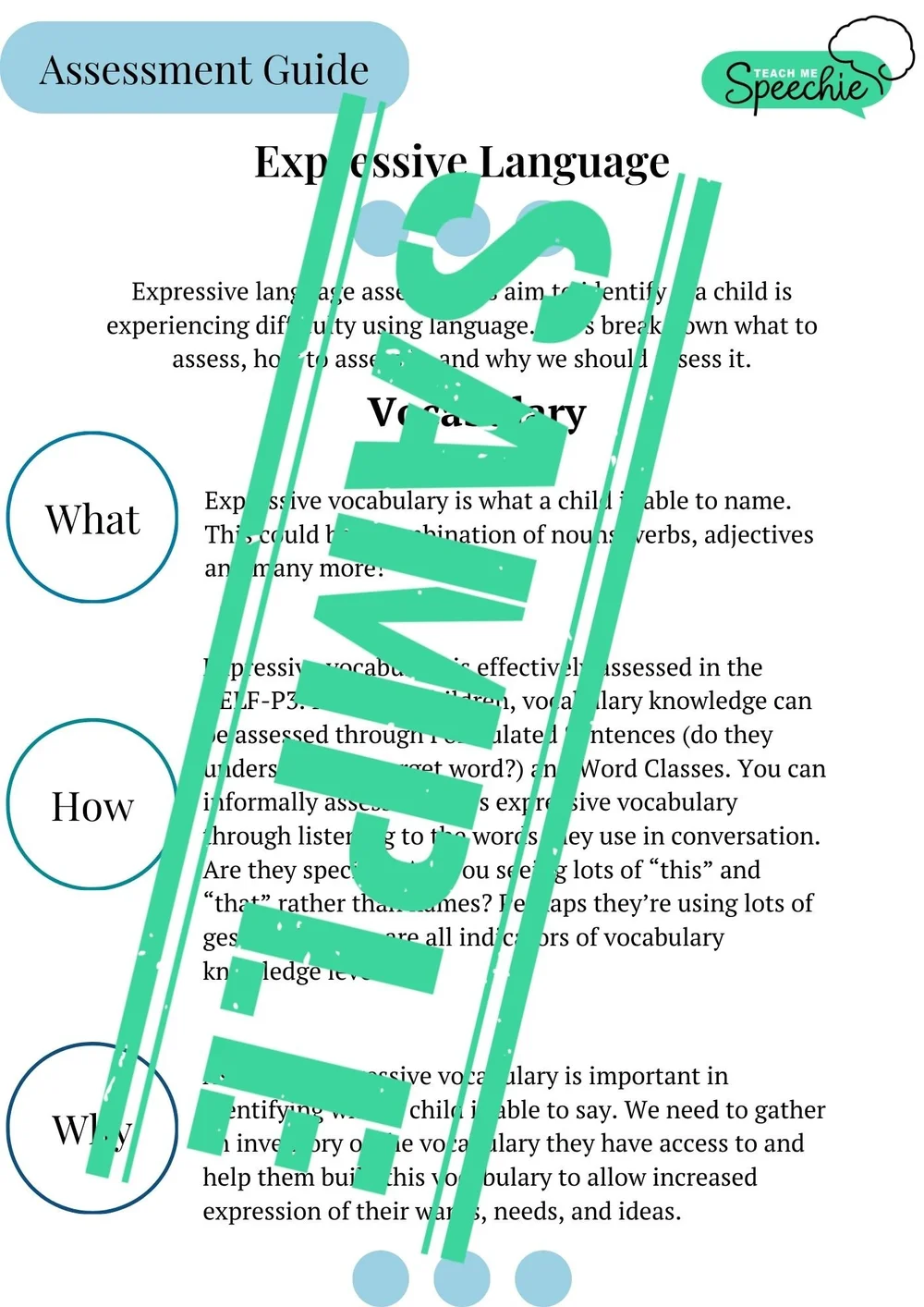 Assessment Cheat Sheets — Teach Me Speechie