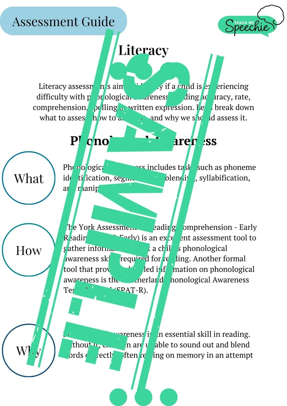 Assessment Cheat Sheets — Teach Me Speechie
