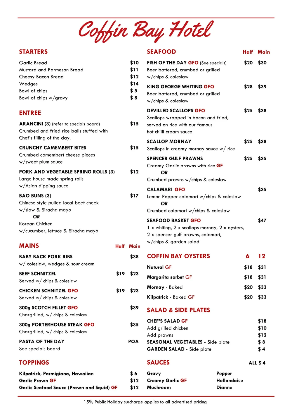 Menu — Coffin Bay Hotel
