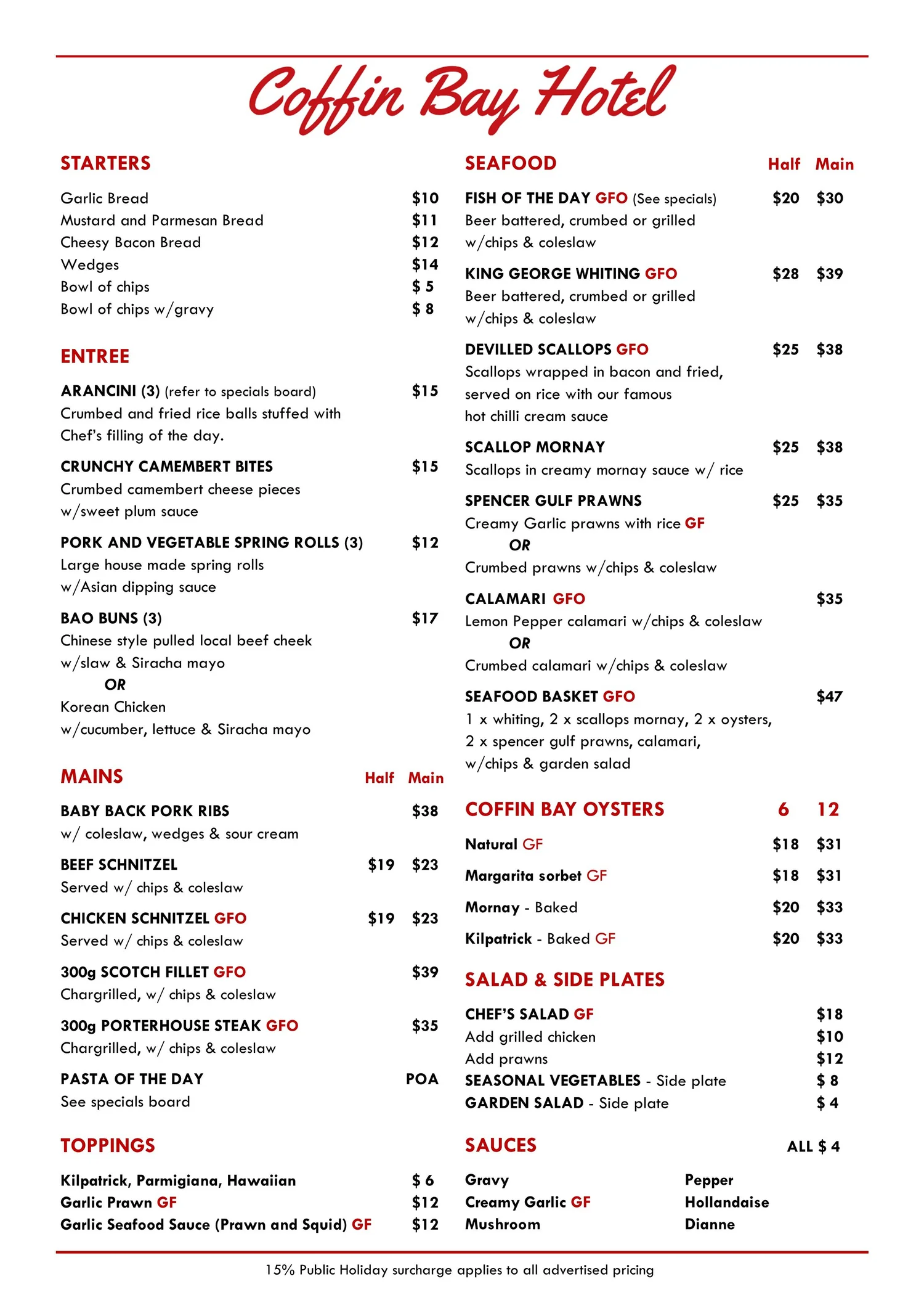 Menu — Coffin Bay Hotel