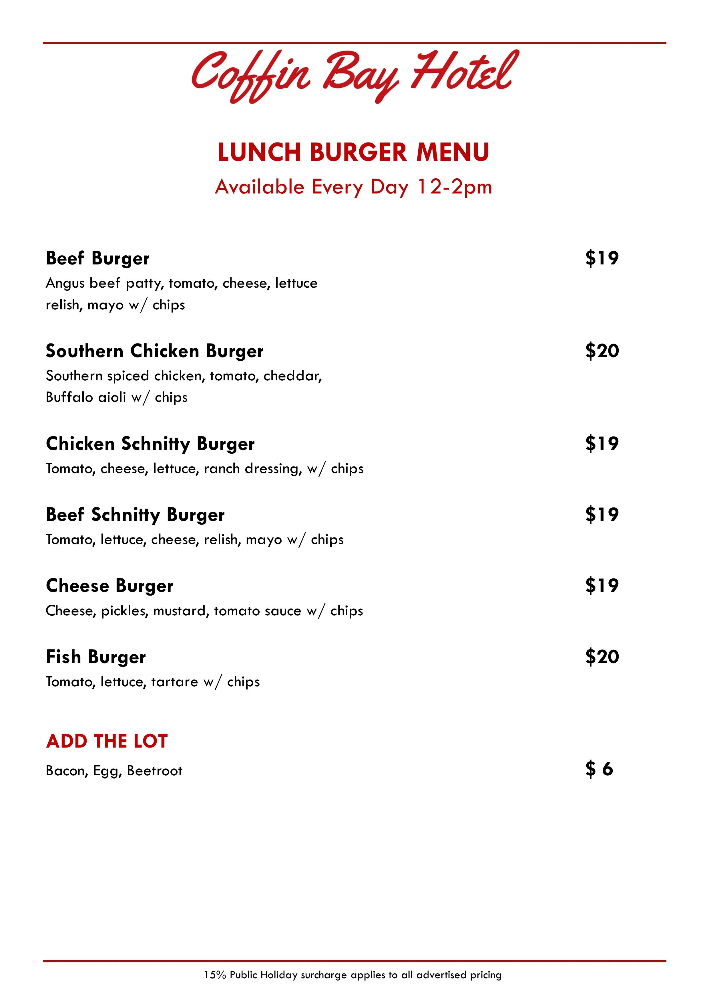 Menu — Coffin Bay Hotel