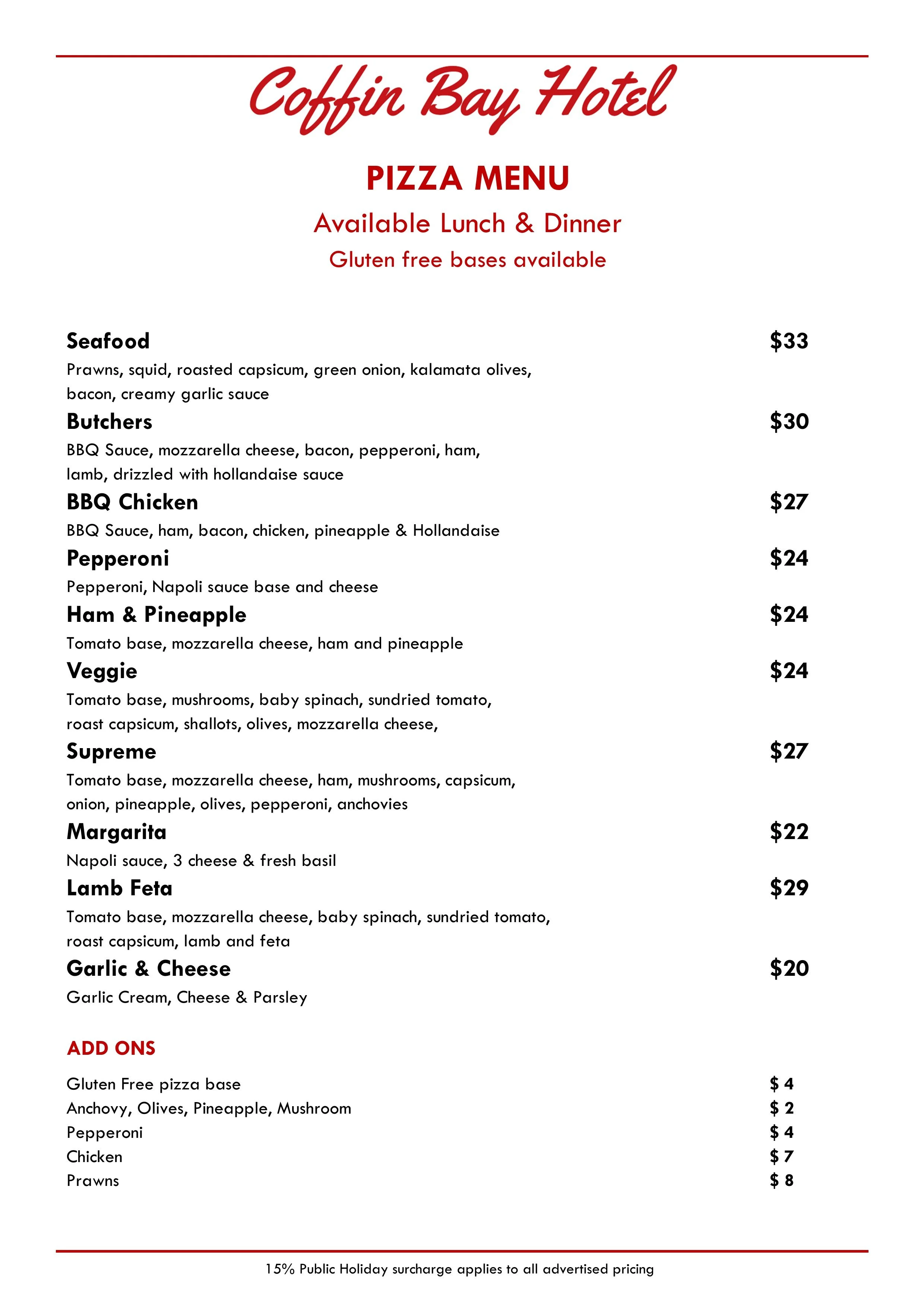 Menu — Coffin Bay Hotel