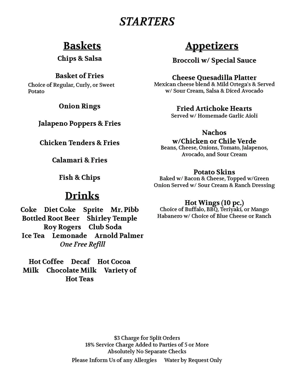 Menu — Running Iron Restaurant and Saloon