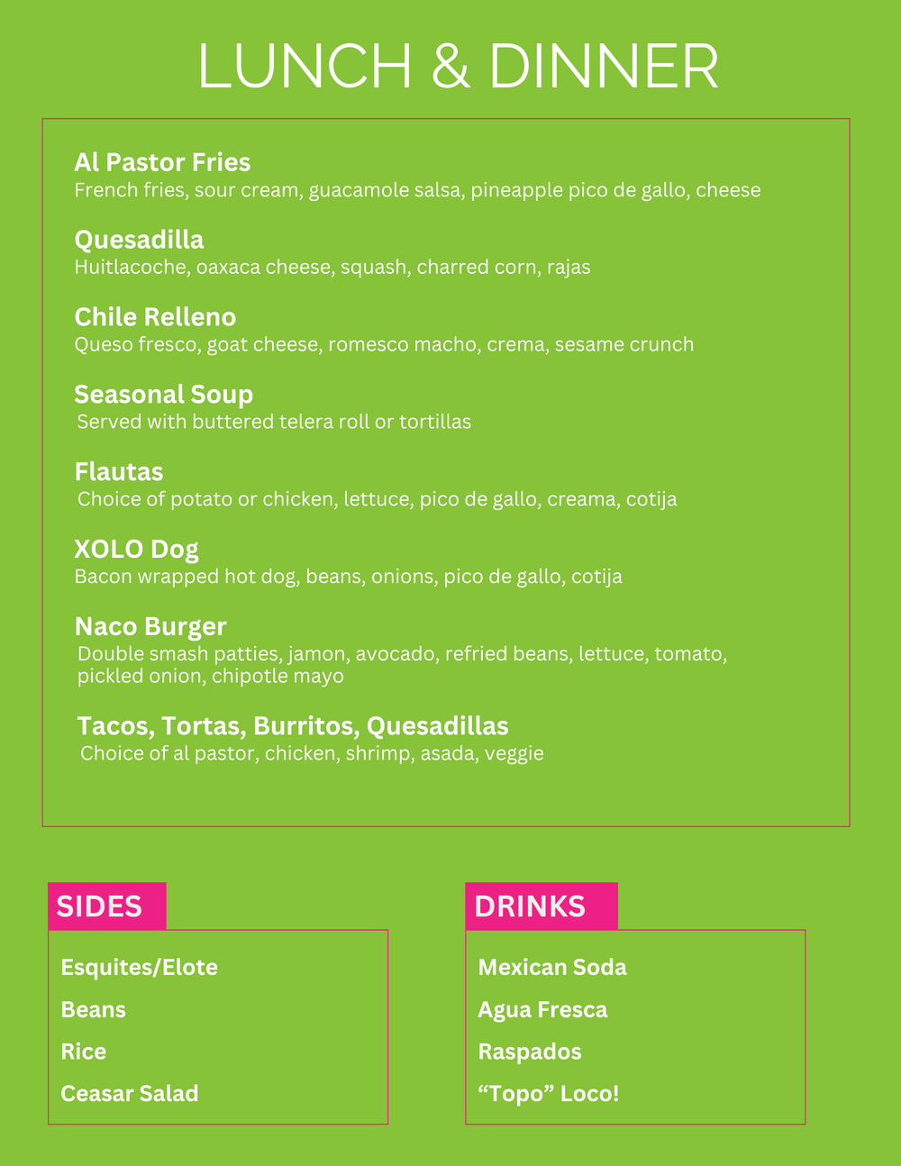 Menu — Xolo Restaurant