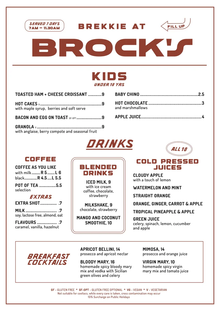 Brock's/menu — The Oxford Hotel