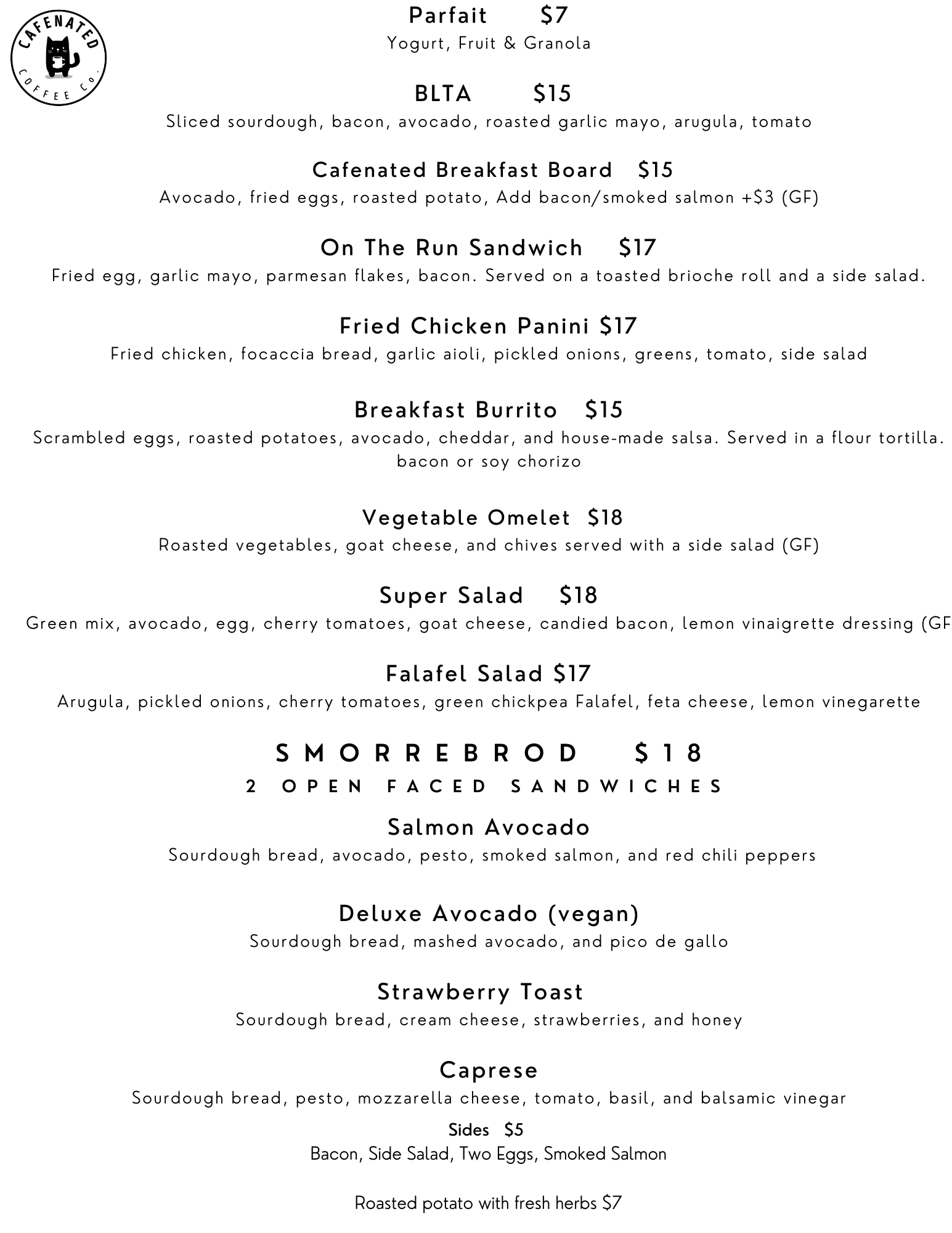 Menu — Cafenated Coffee Company
