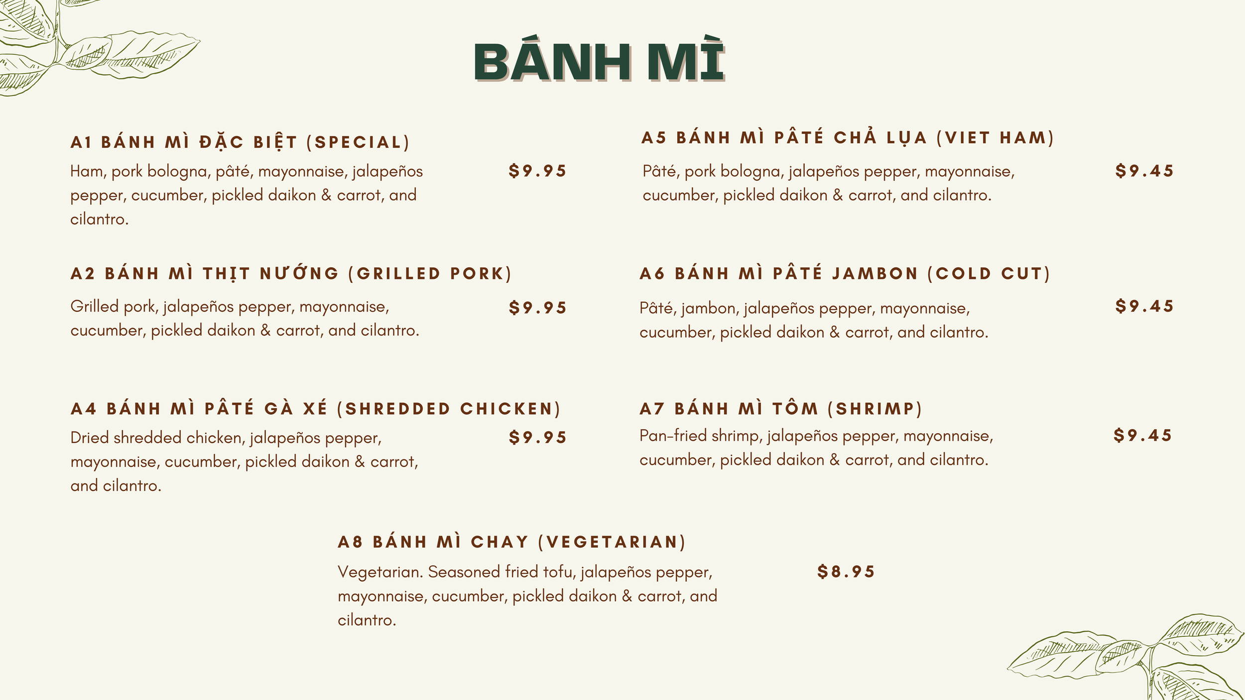 Menu — BANH ME & U