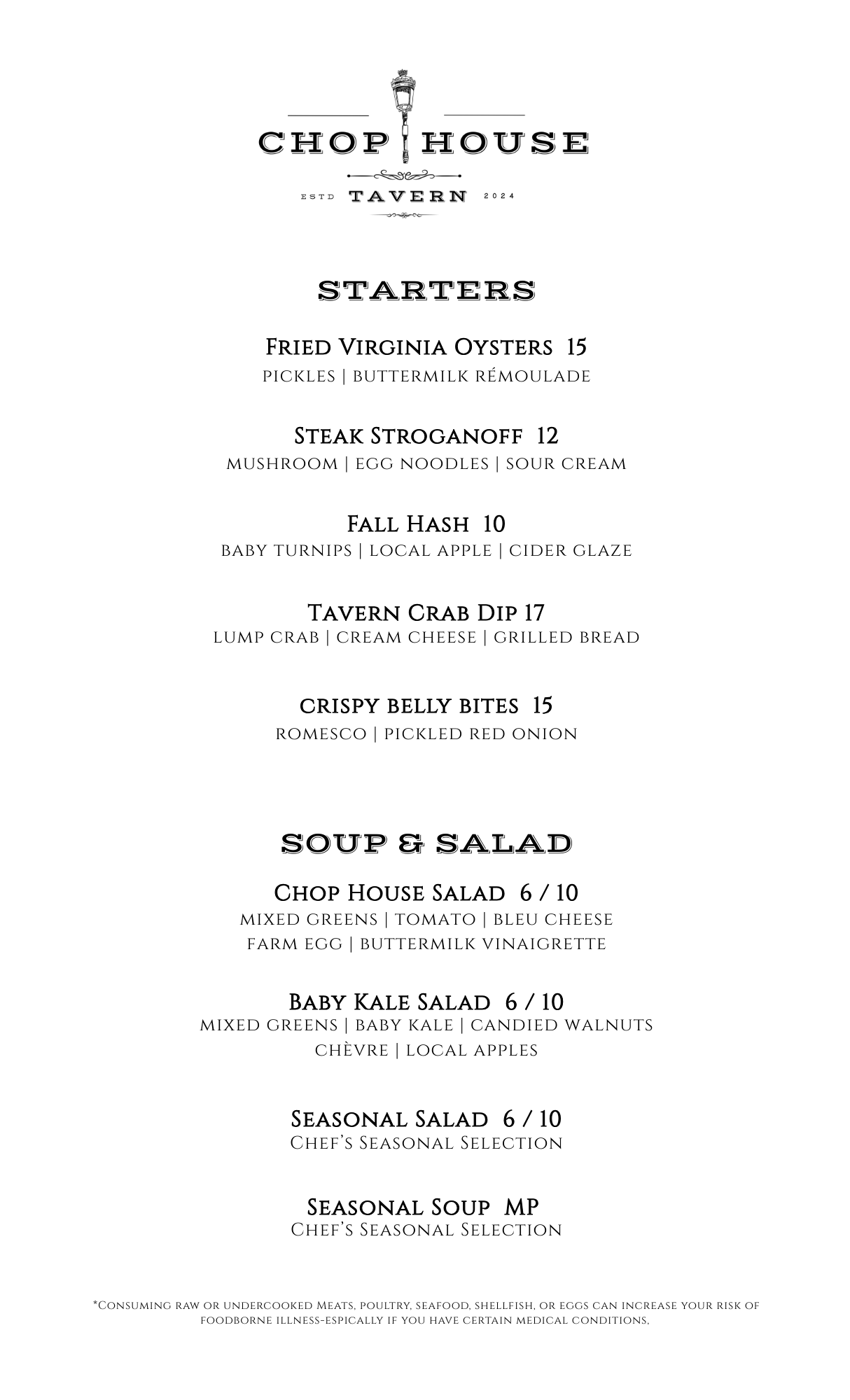 Dinner Menu — Chop House Tavern