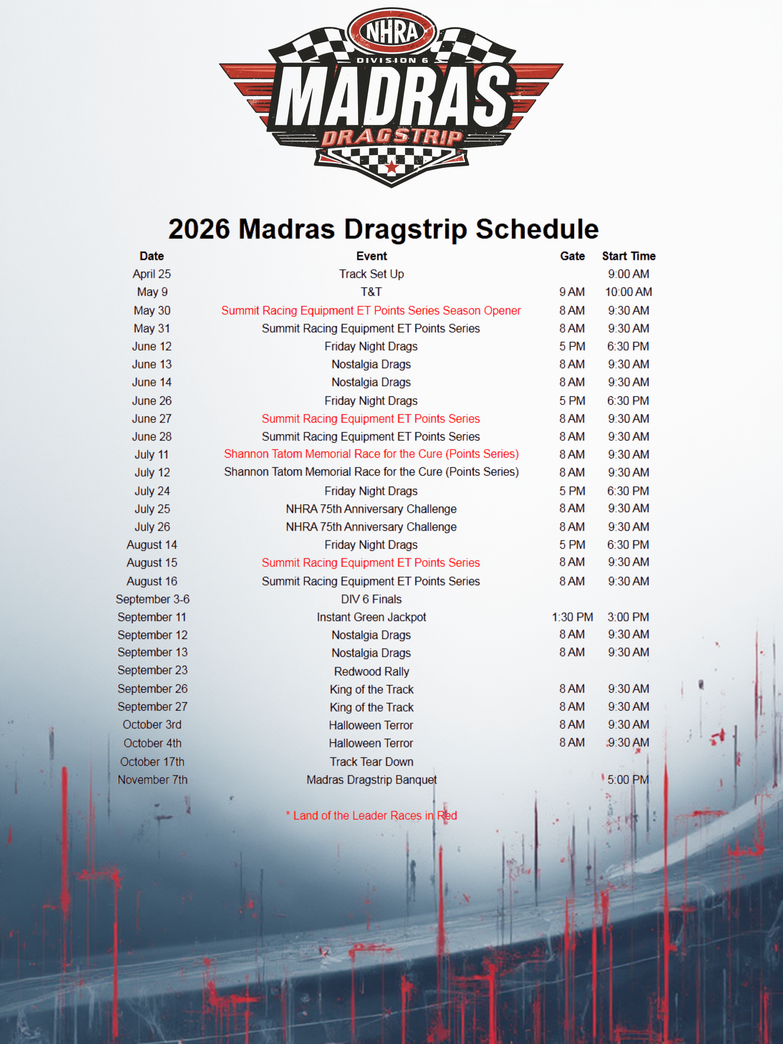 Schedule — Madras Dragstrip