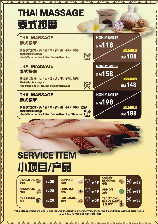 Price list — Hanoi9Spa