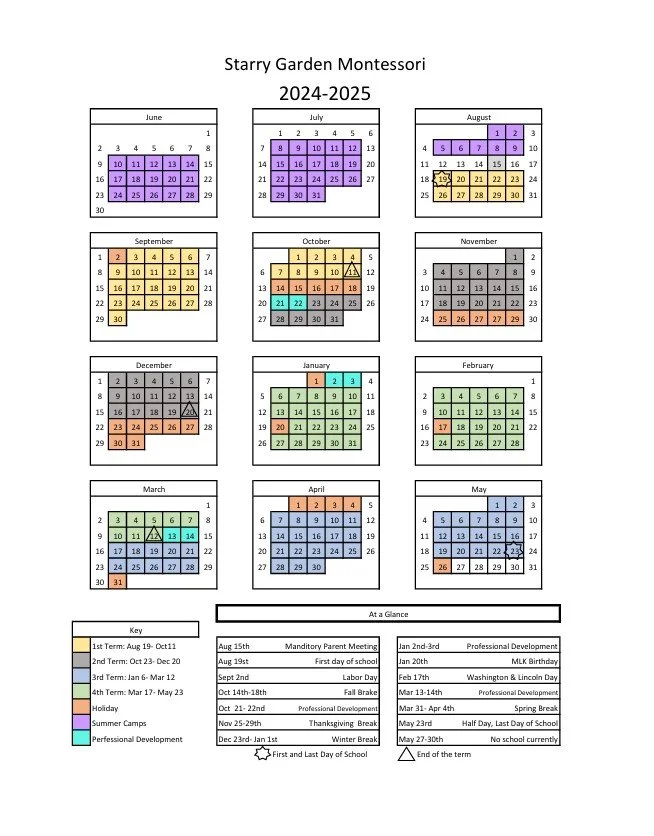 School Calendar — Starry Garden Montessori