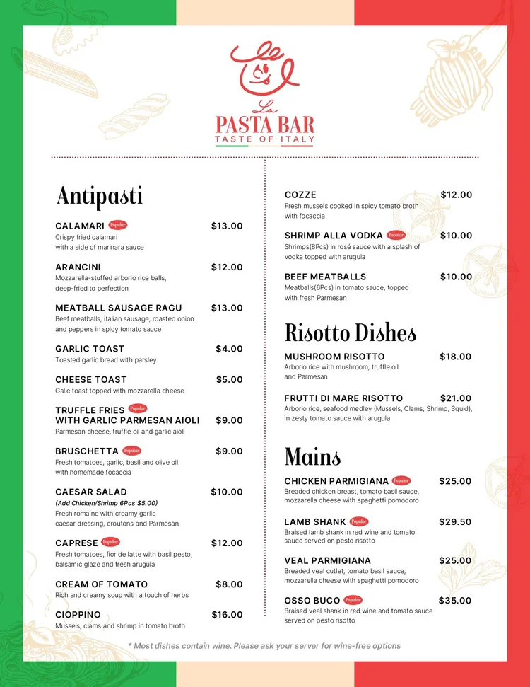 Menu — YYC pasta
