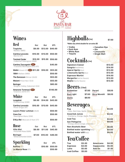 Menu — YYC pasta