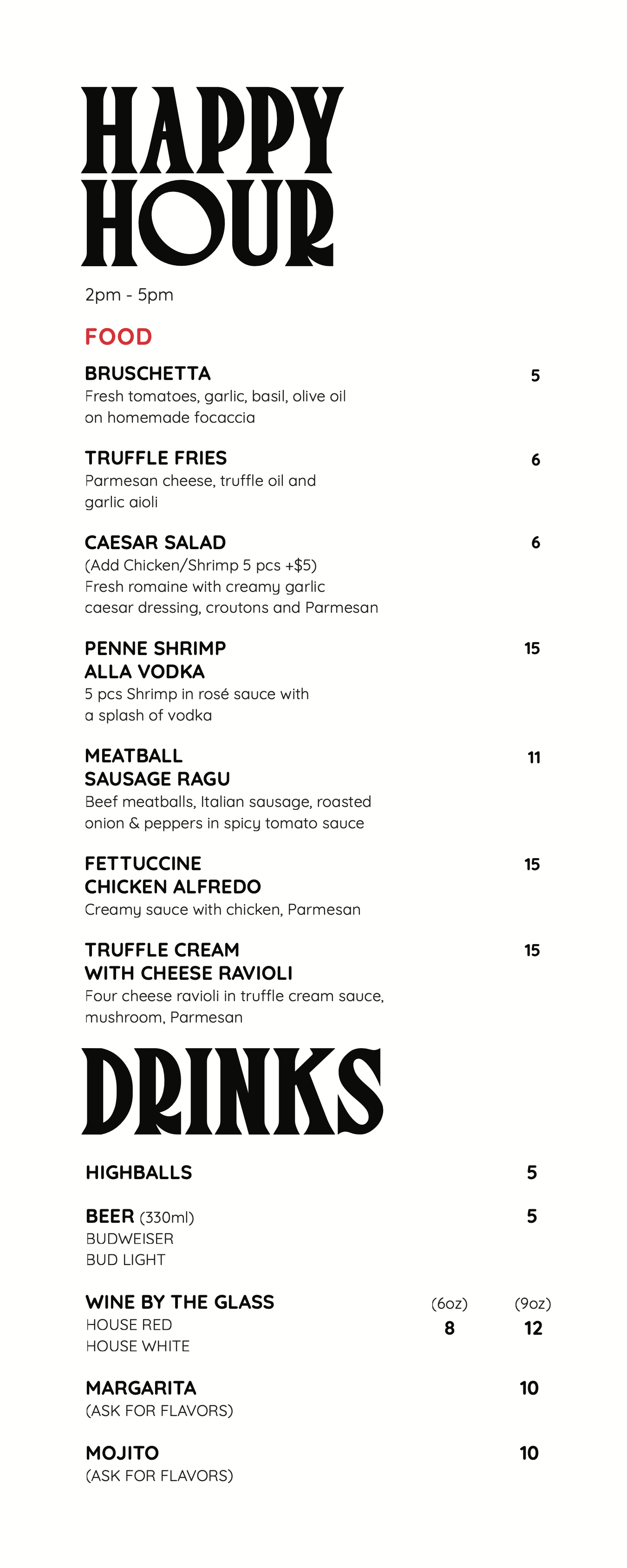 Menu — YYC Pasta Bar