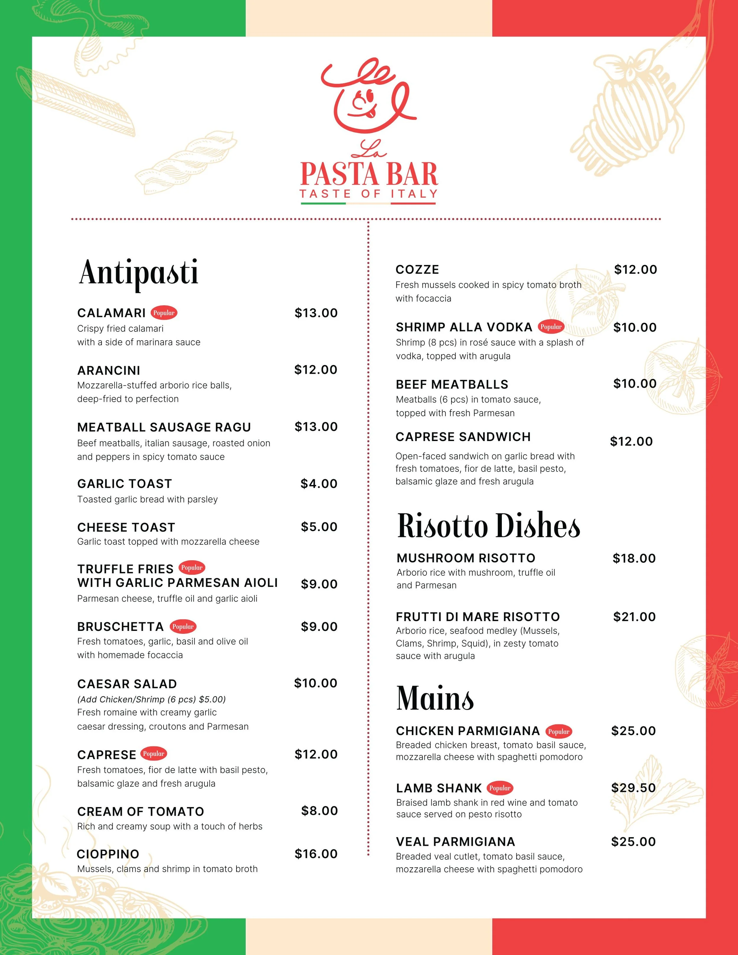 Menu — YYC Pasta Bar