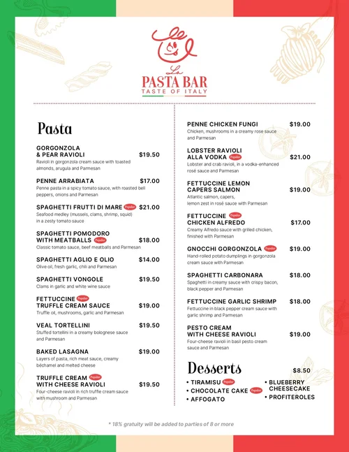 Menu — YYC pasta