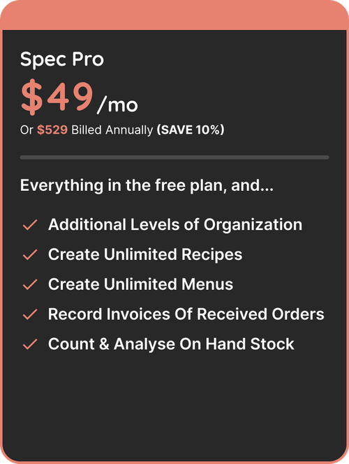 Spec - Restaurant & Bar Inventory Management Software | Recipe Costing