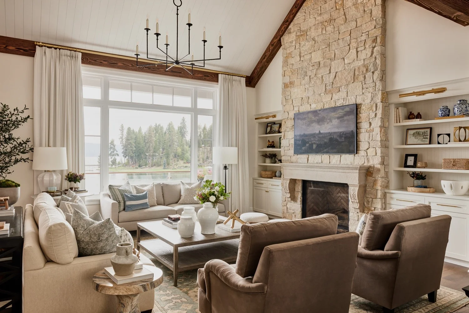 Coeur d'Alene Lake House: Living Room + Kitchen + Outdoor Living Spaces ...