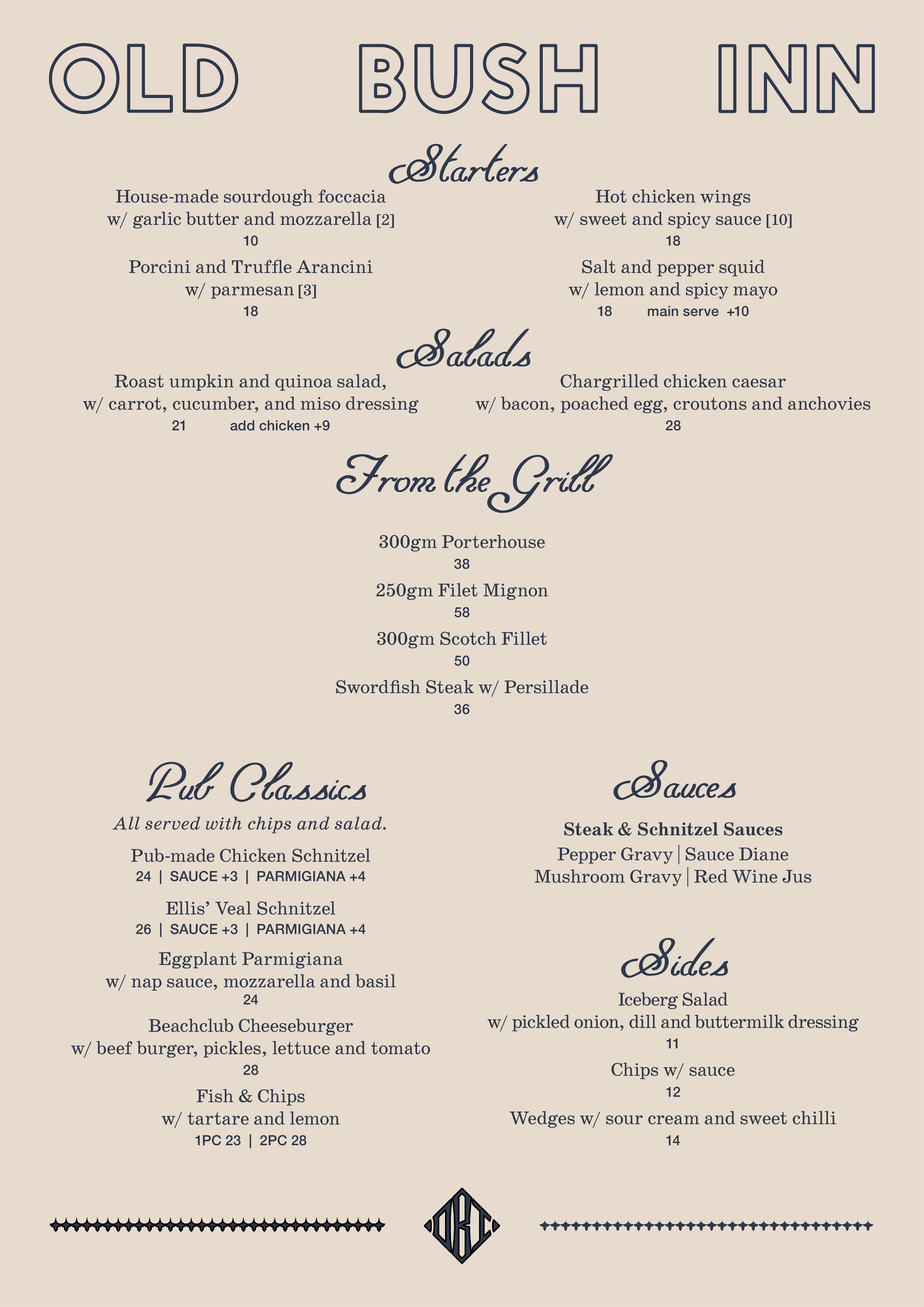 Menu — Old Bush Inn