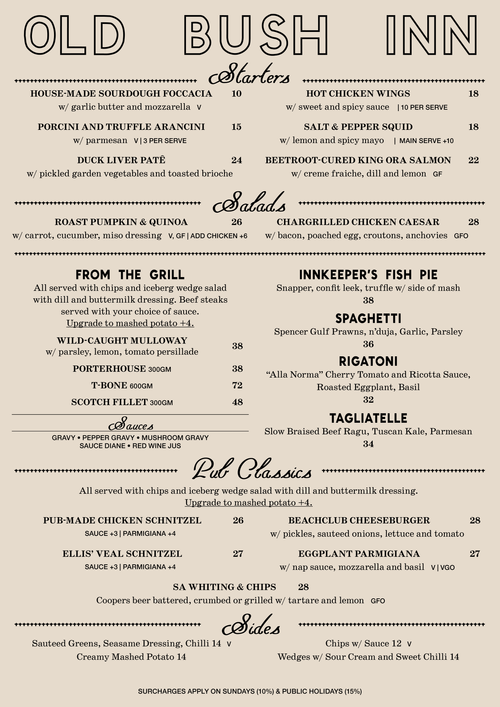 Menu — Old Bush Inn