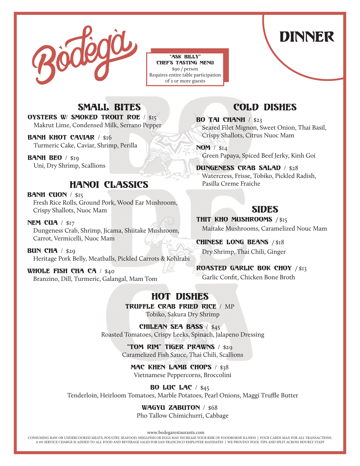 Menu — Bodega SF