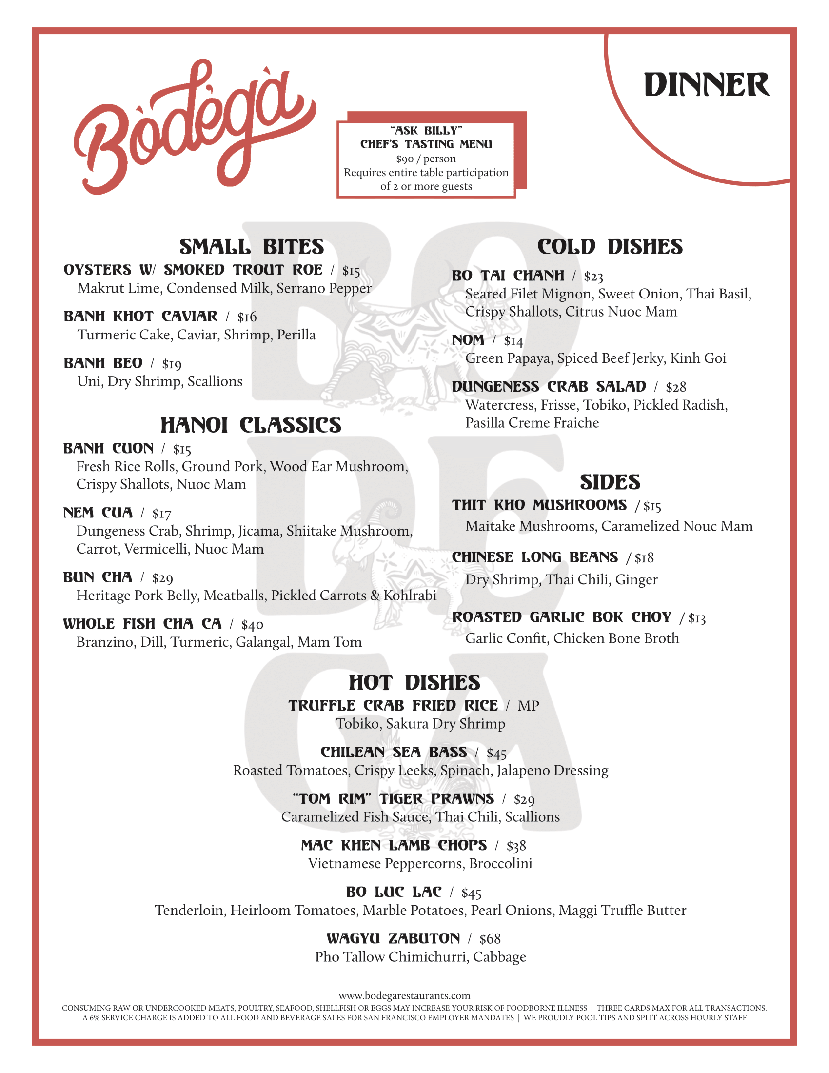 Menu — Bodega SF