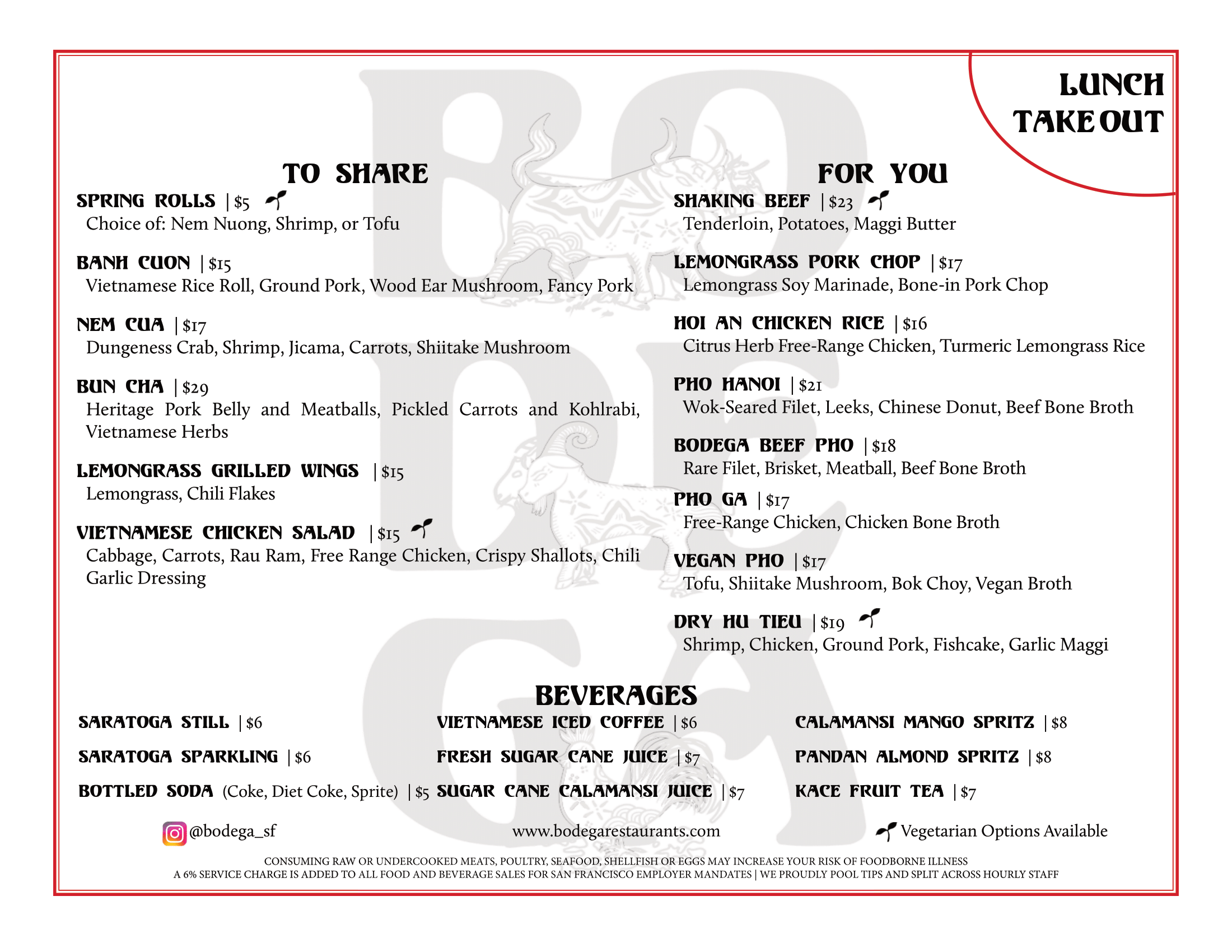 Menu — Bodega SF