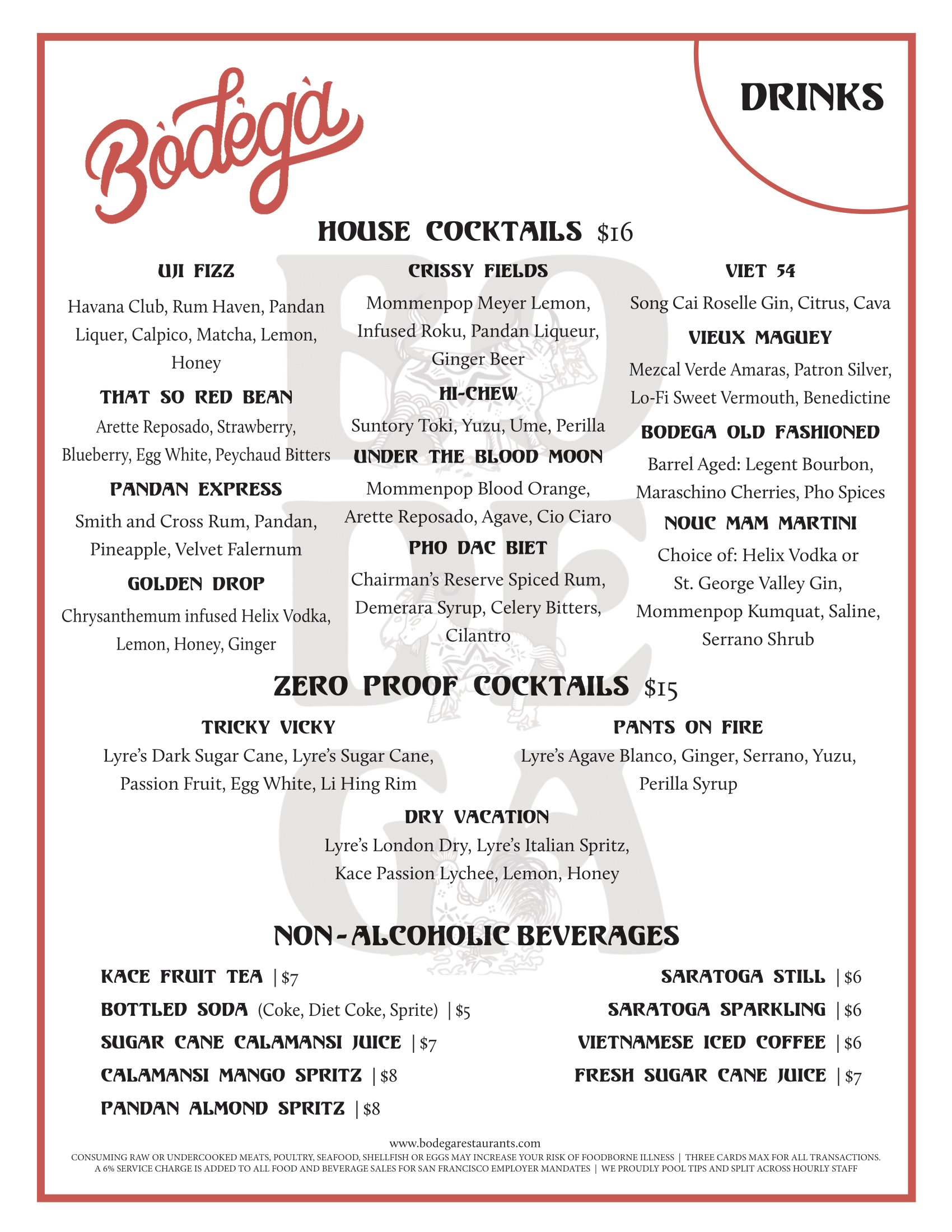 Menu — Bodega SF
