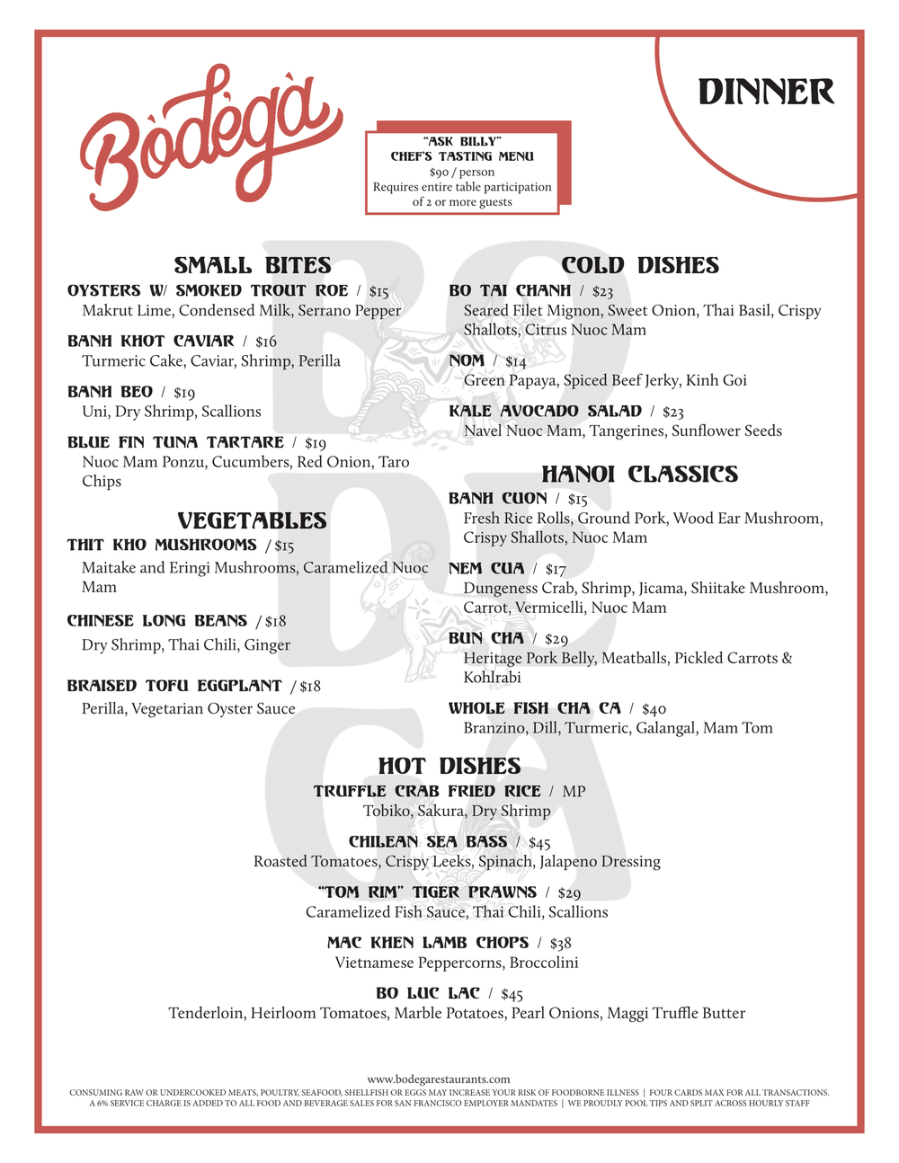 Menu — Bodega SF
