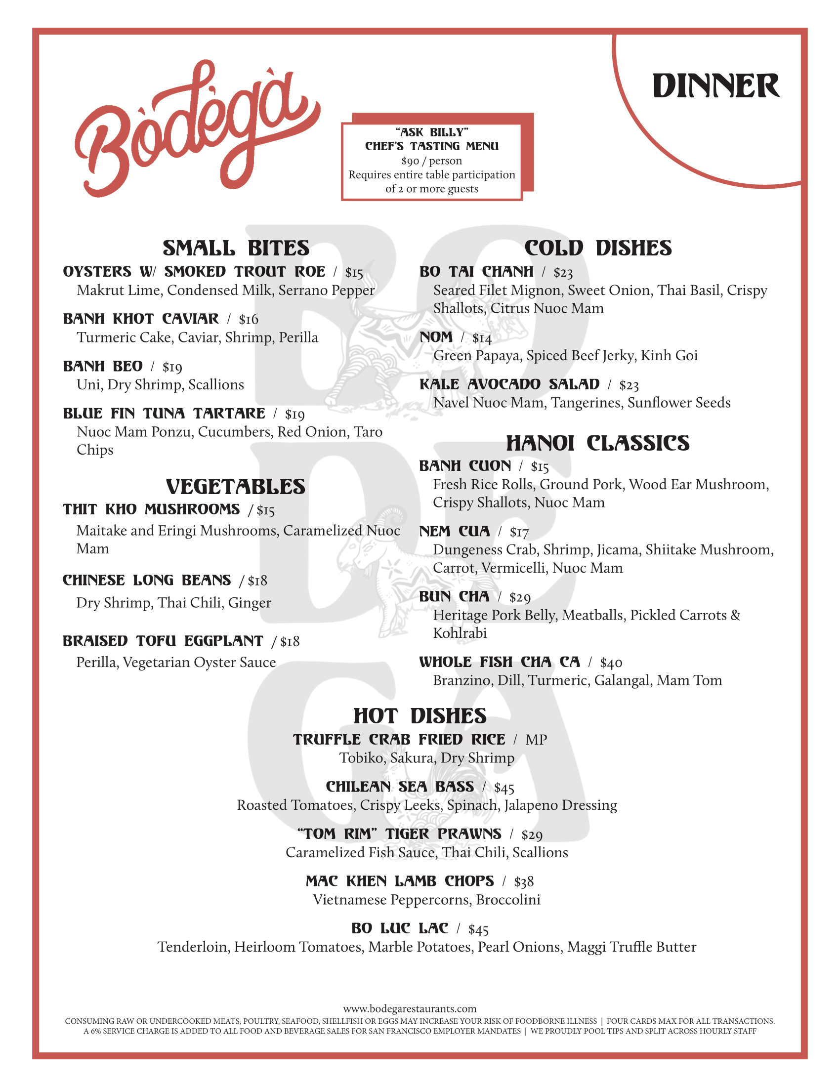 Menu — Bodega SF