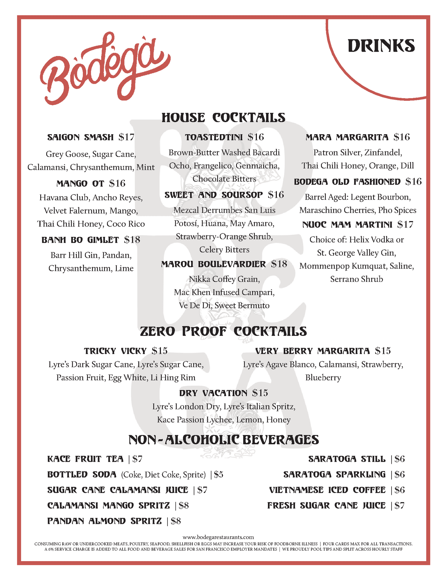 Menu — Bodega SF