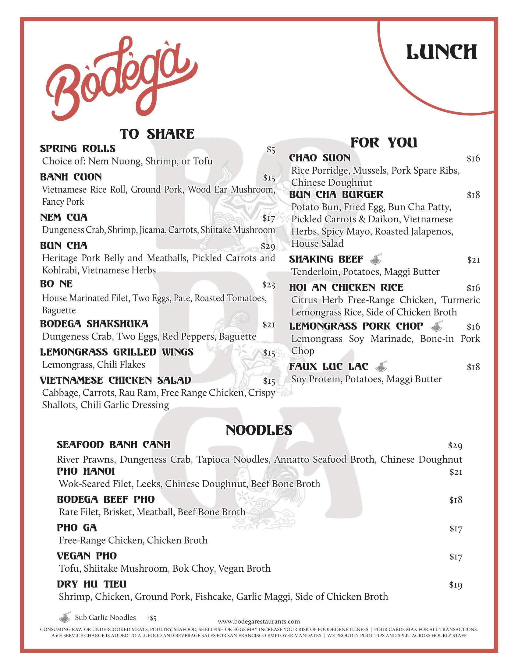 Menu — Bodega SF