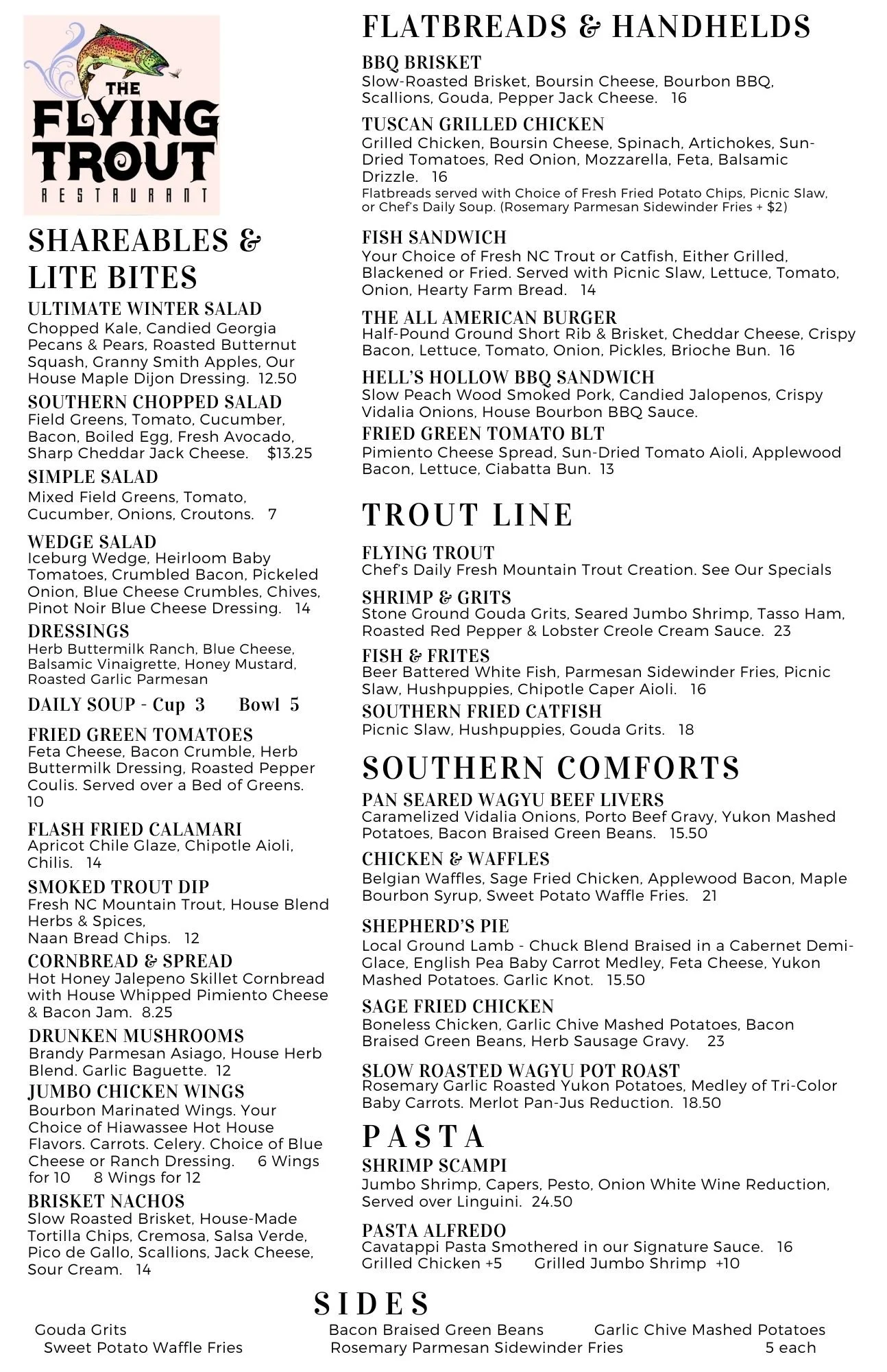 Menus — The Flying Trout