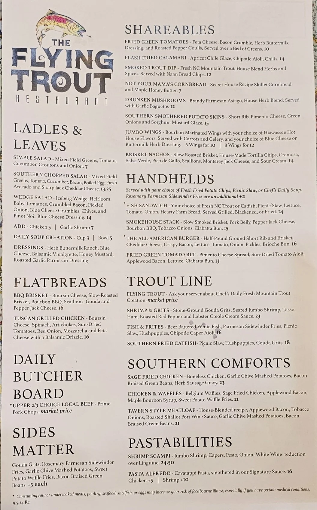 Menus — The Flying Trout