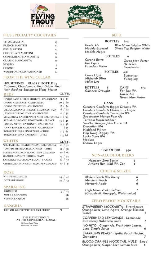 Menus — The Flying Trout