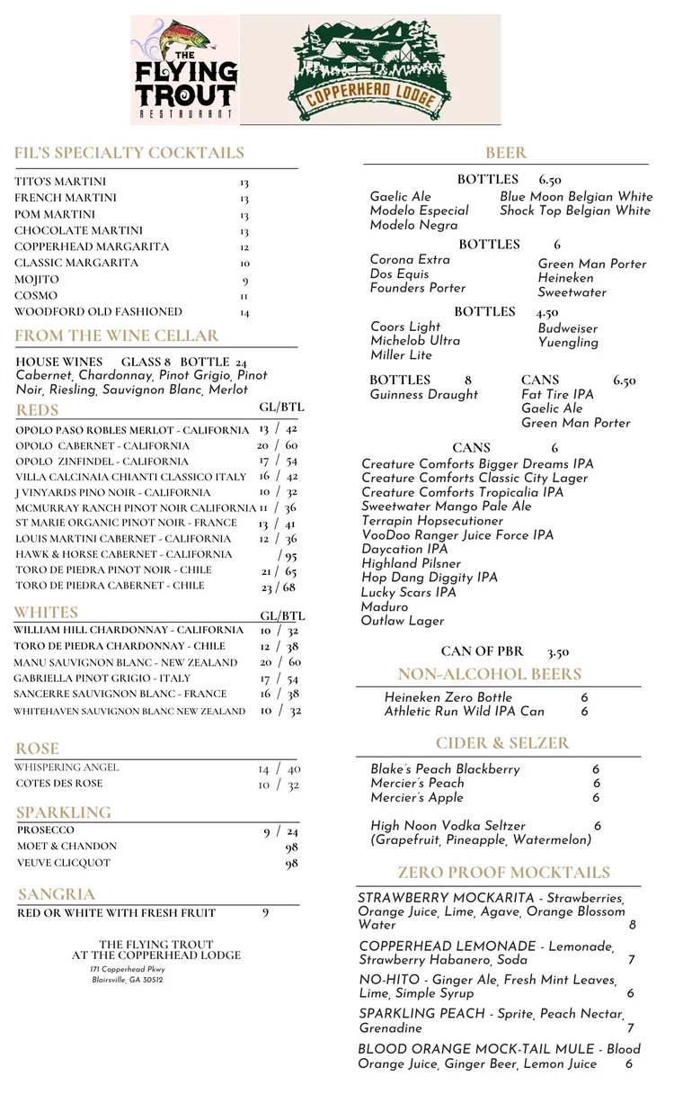 Menus — The Flying Trout