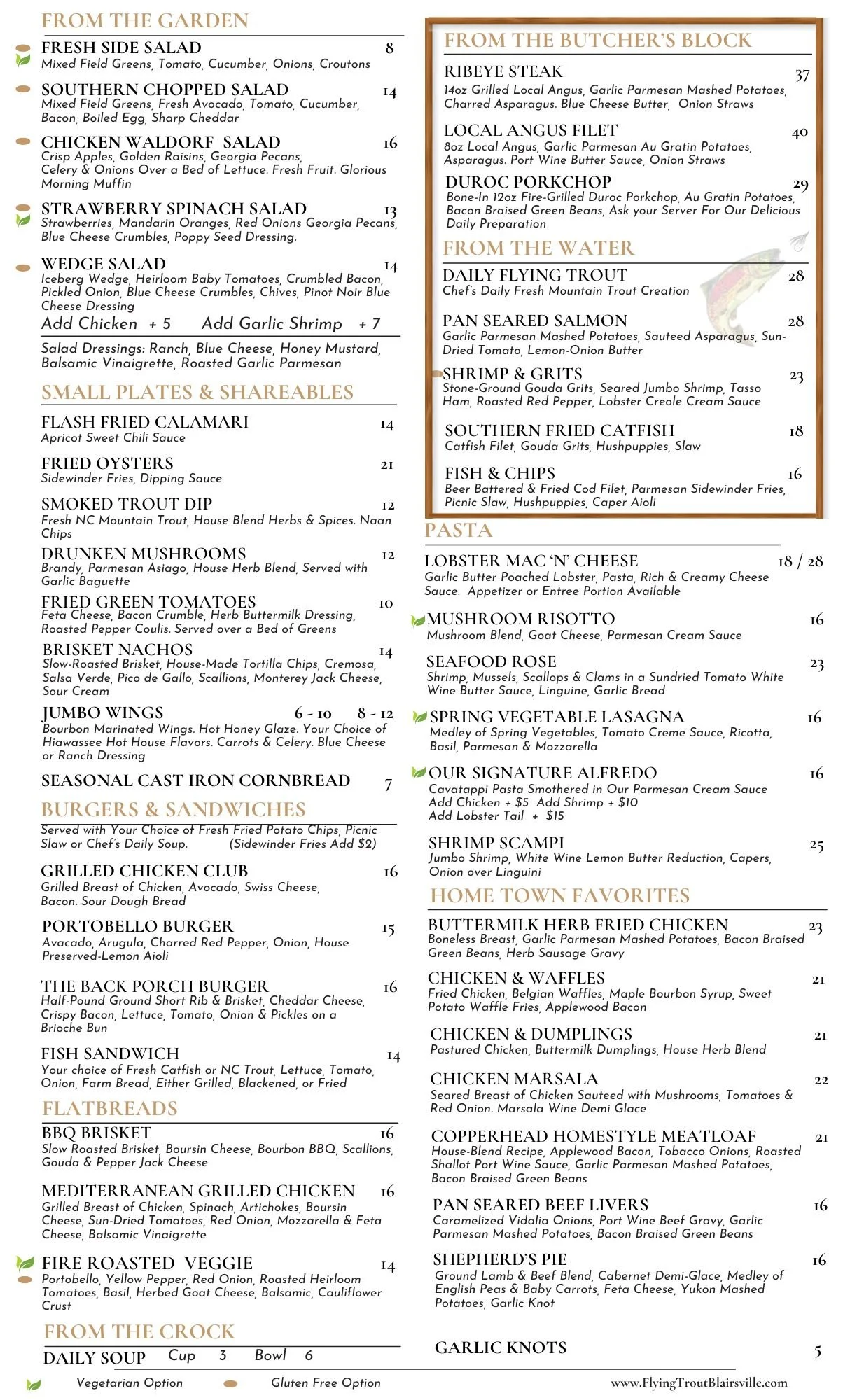 Menus — The Flying Trout