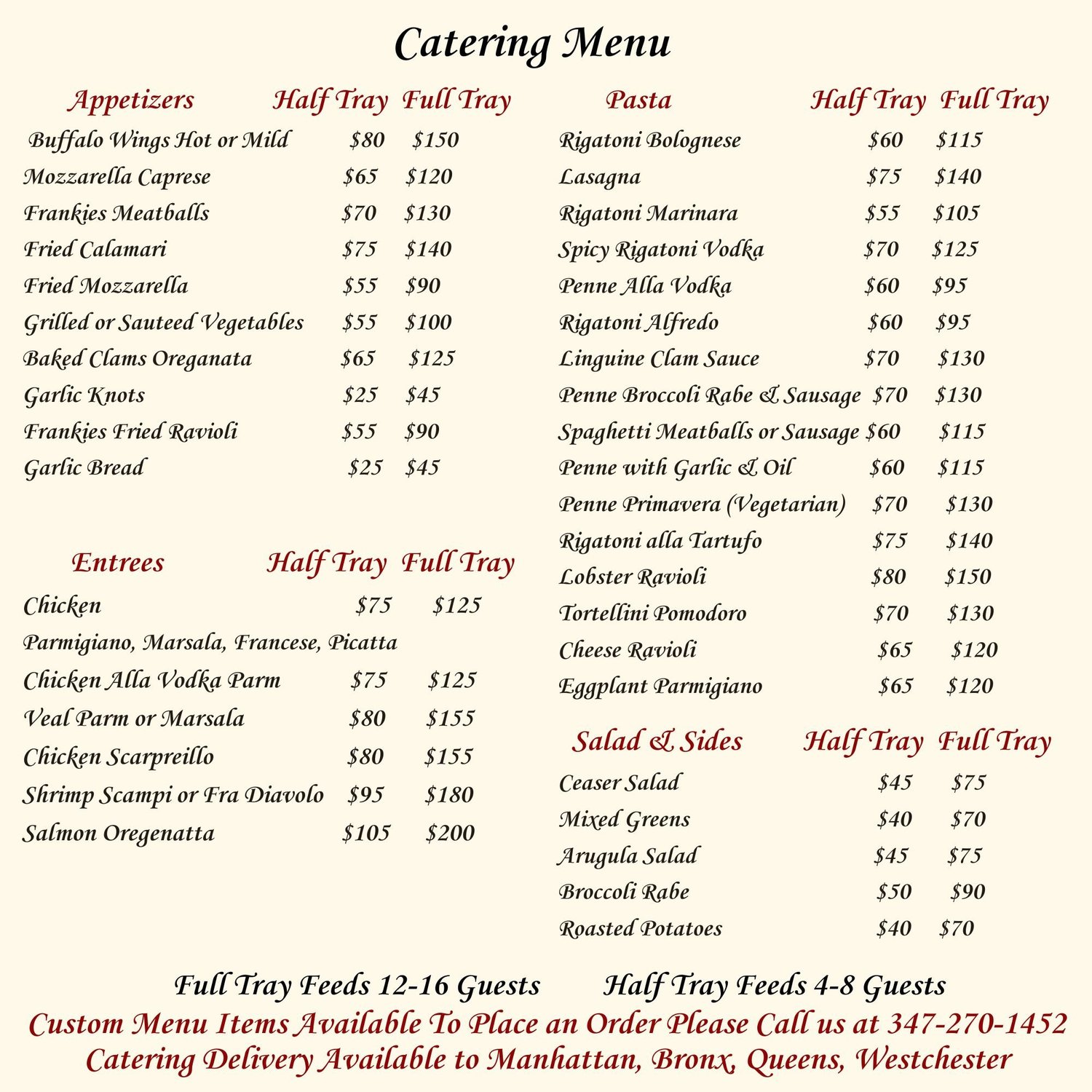 Catering — Frankies Restaurant Arthur Ave