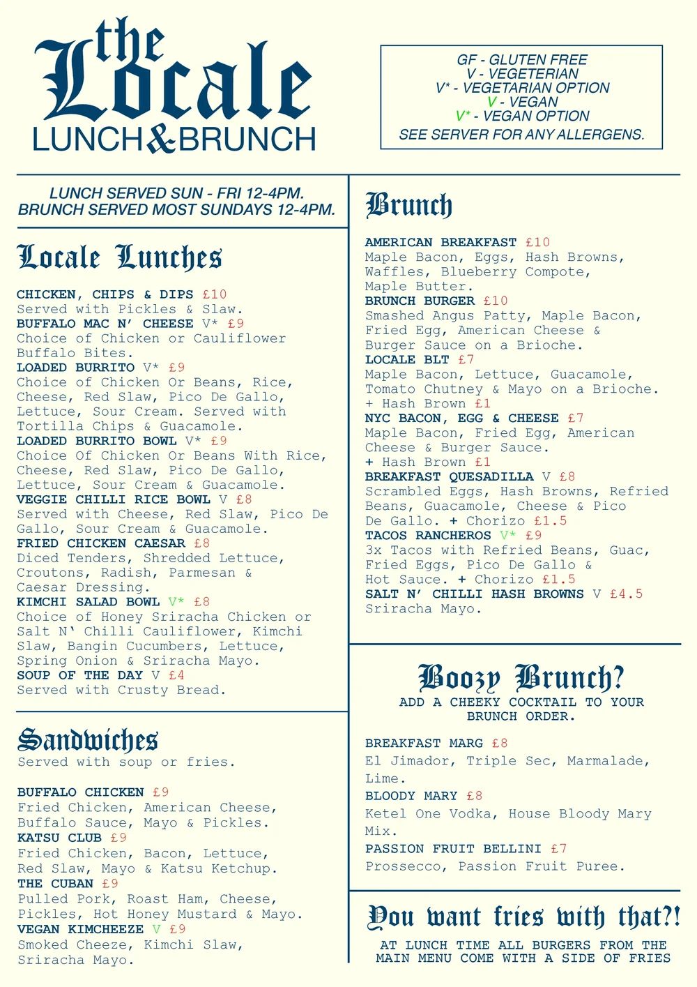 Food Menus — The Locale