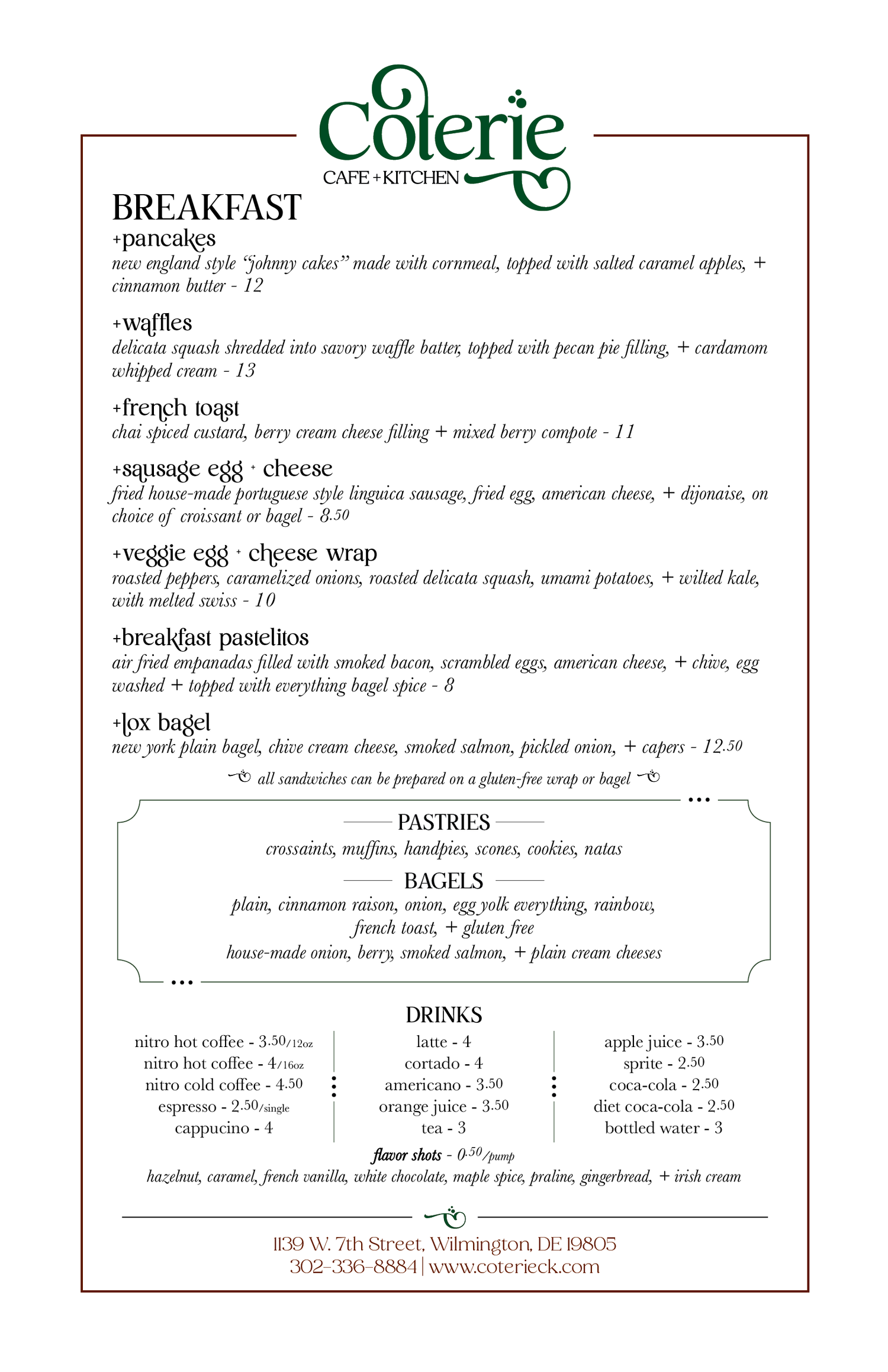 Menu Coterie Café Kitchen
