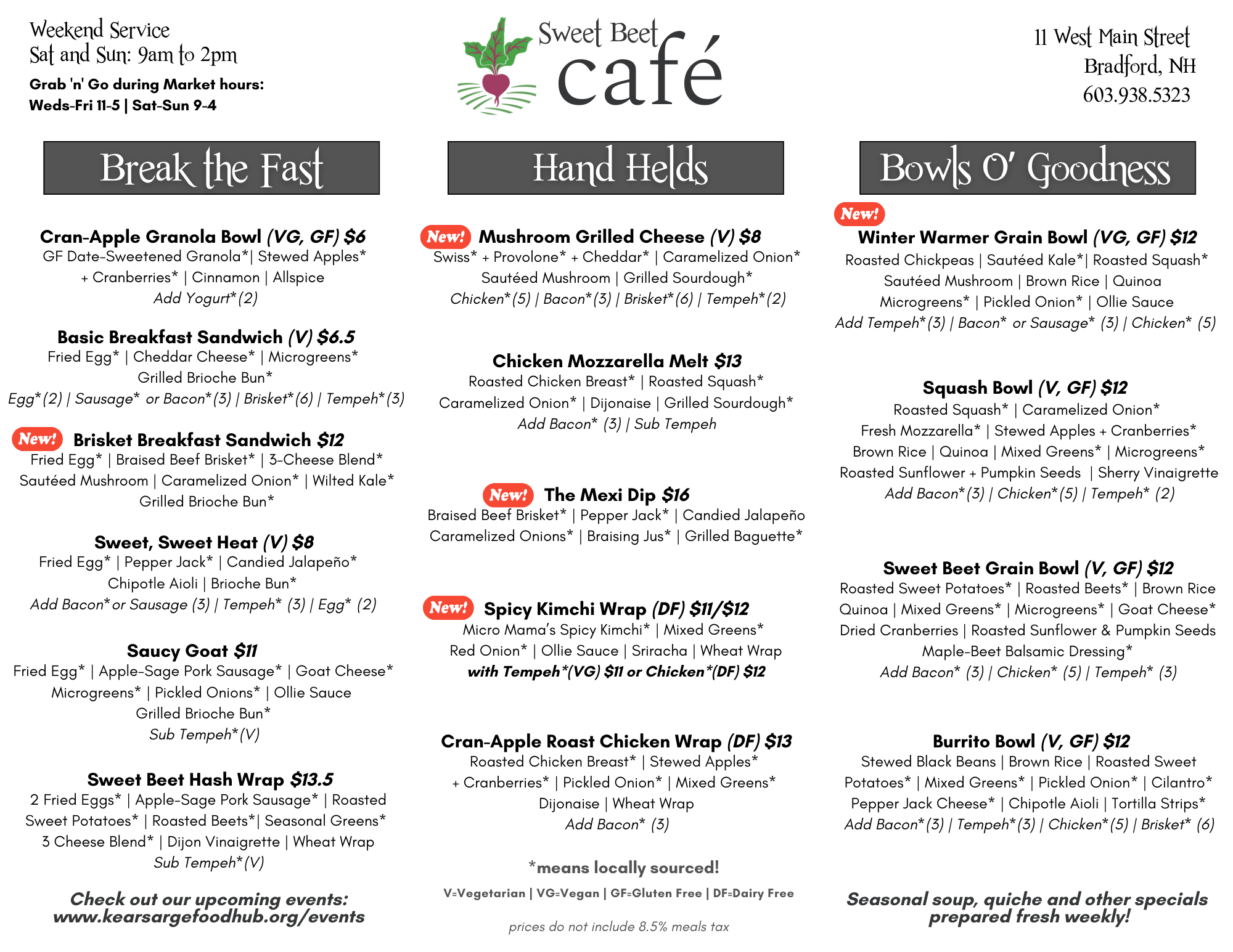New Seasonal Menu at The Beet! — Kearsarge Food Hub