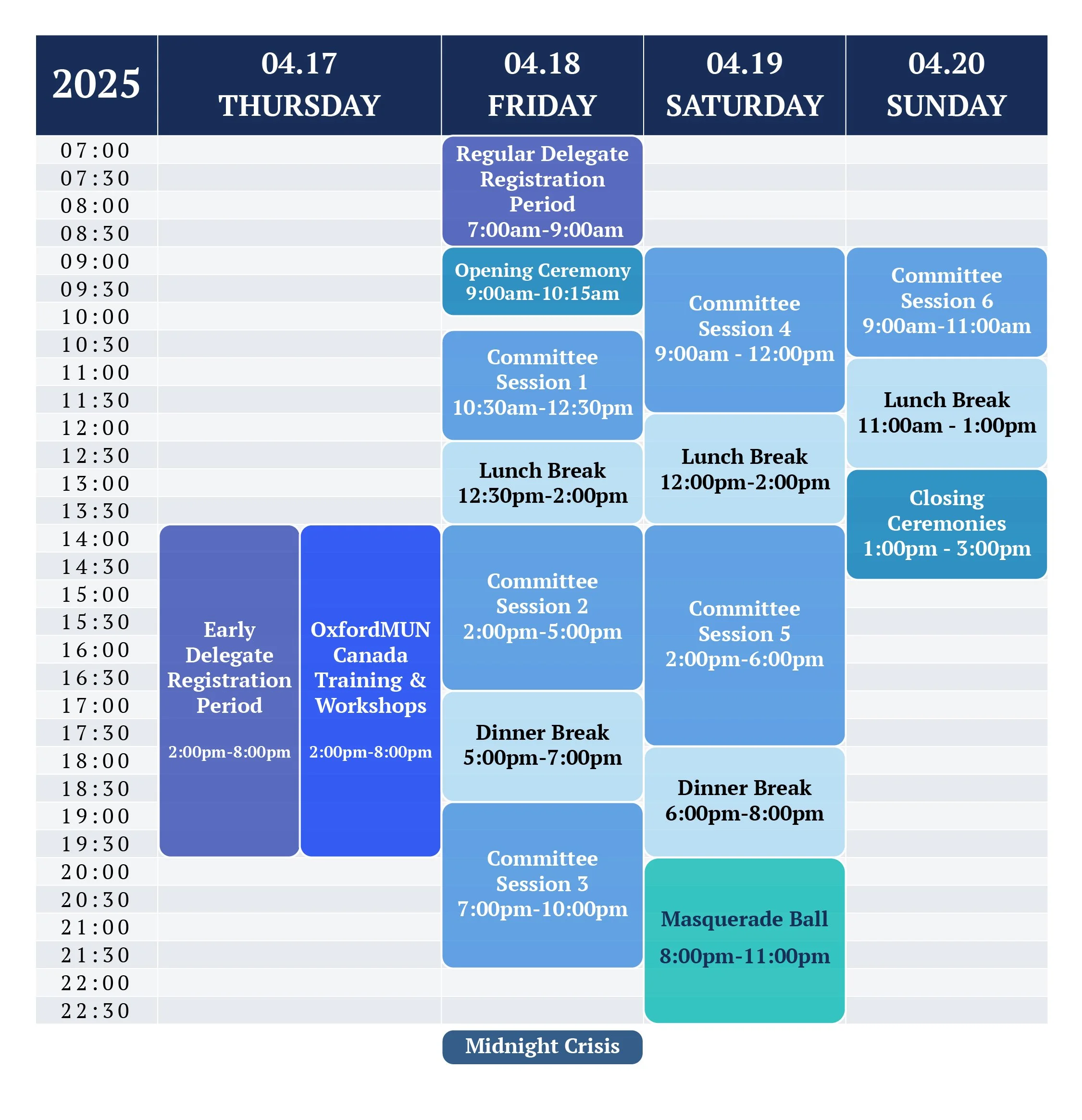 Conference Schedule — OxfordMUN Canada