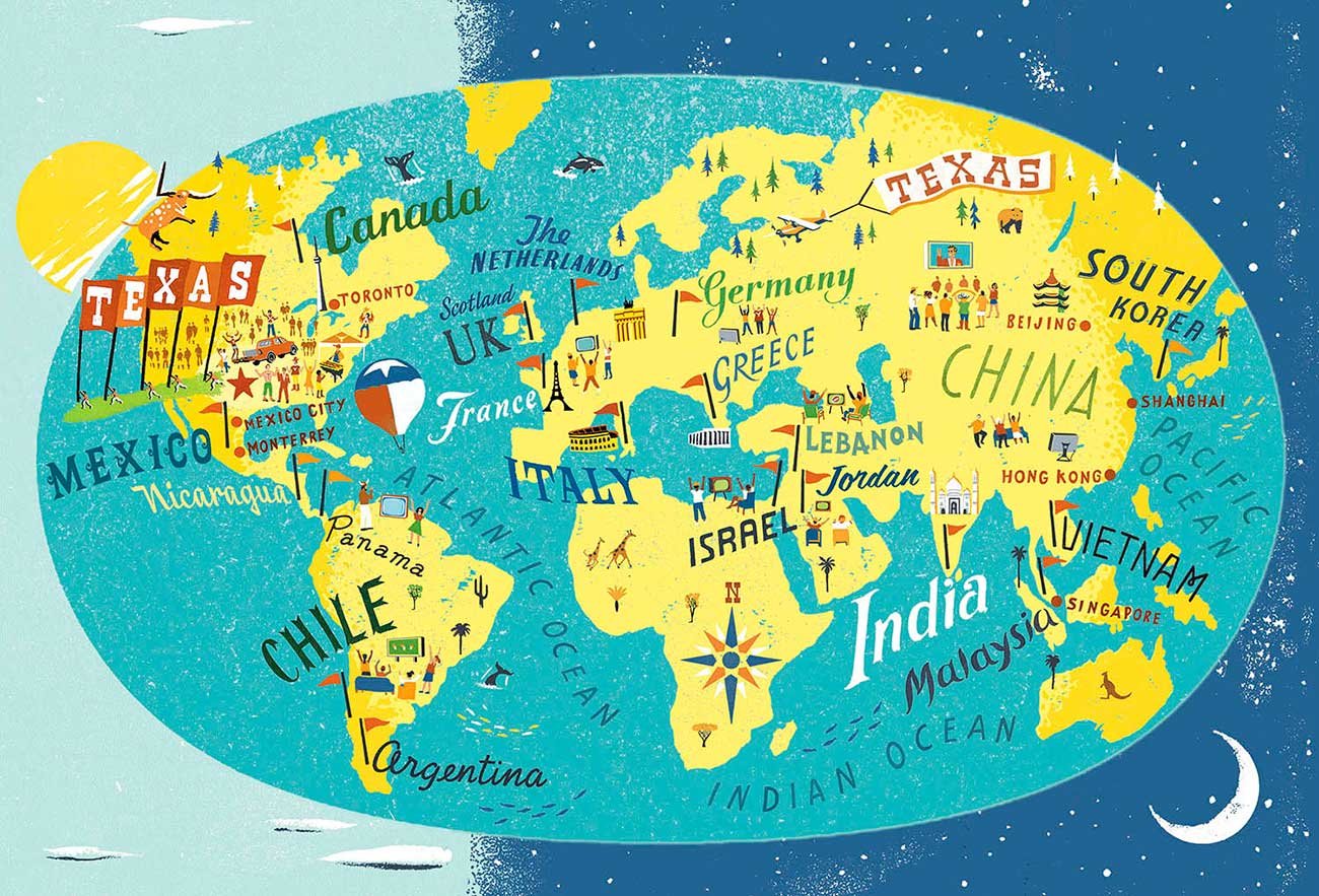 Illustrated World Map of Texas Fans | Global Alumni Engagement by Anna ...