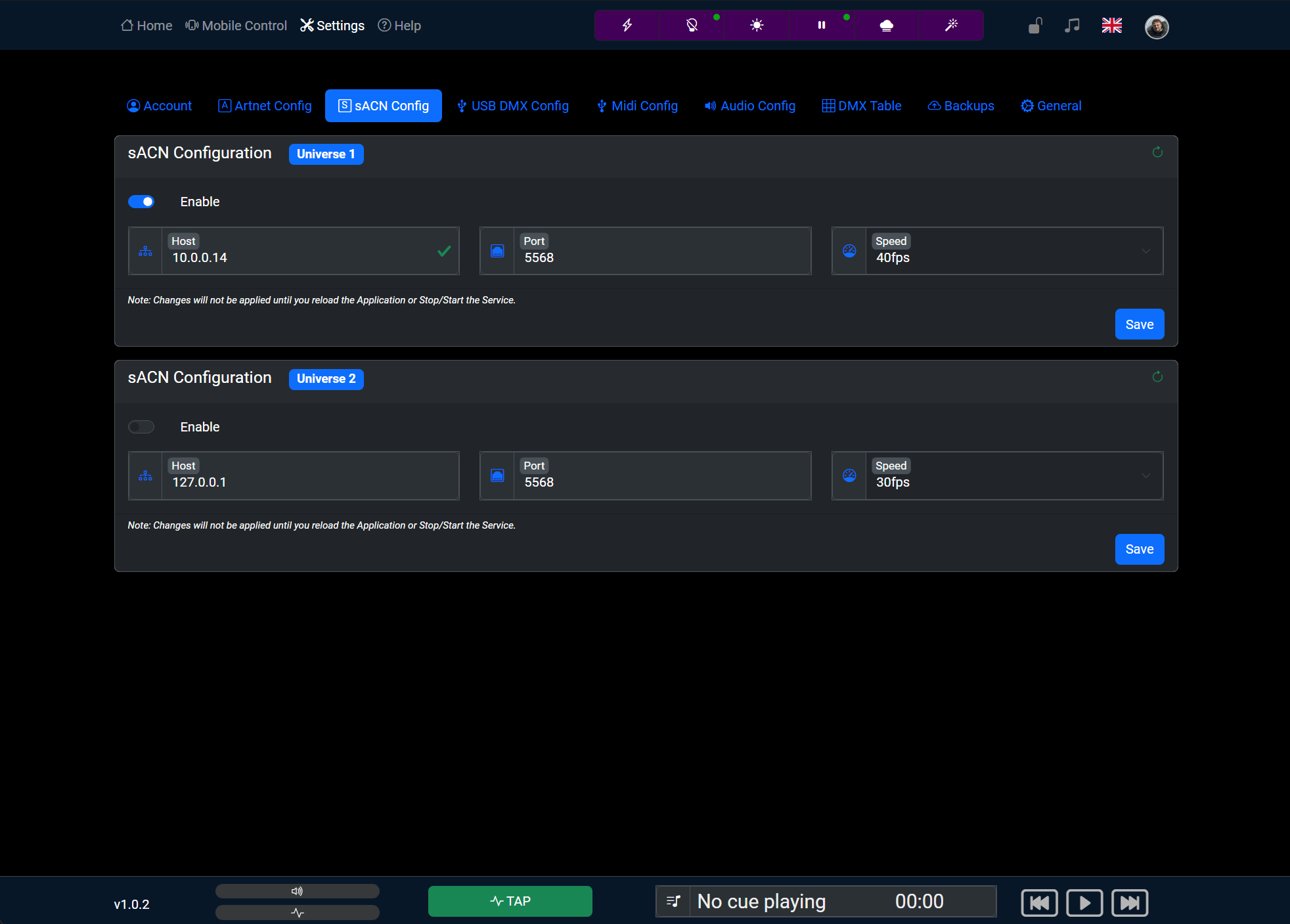 sACN Configuration — DMXDesktop