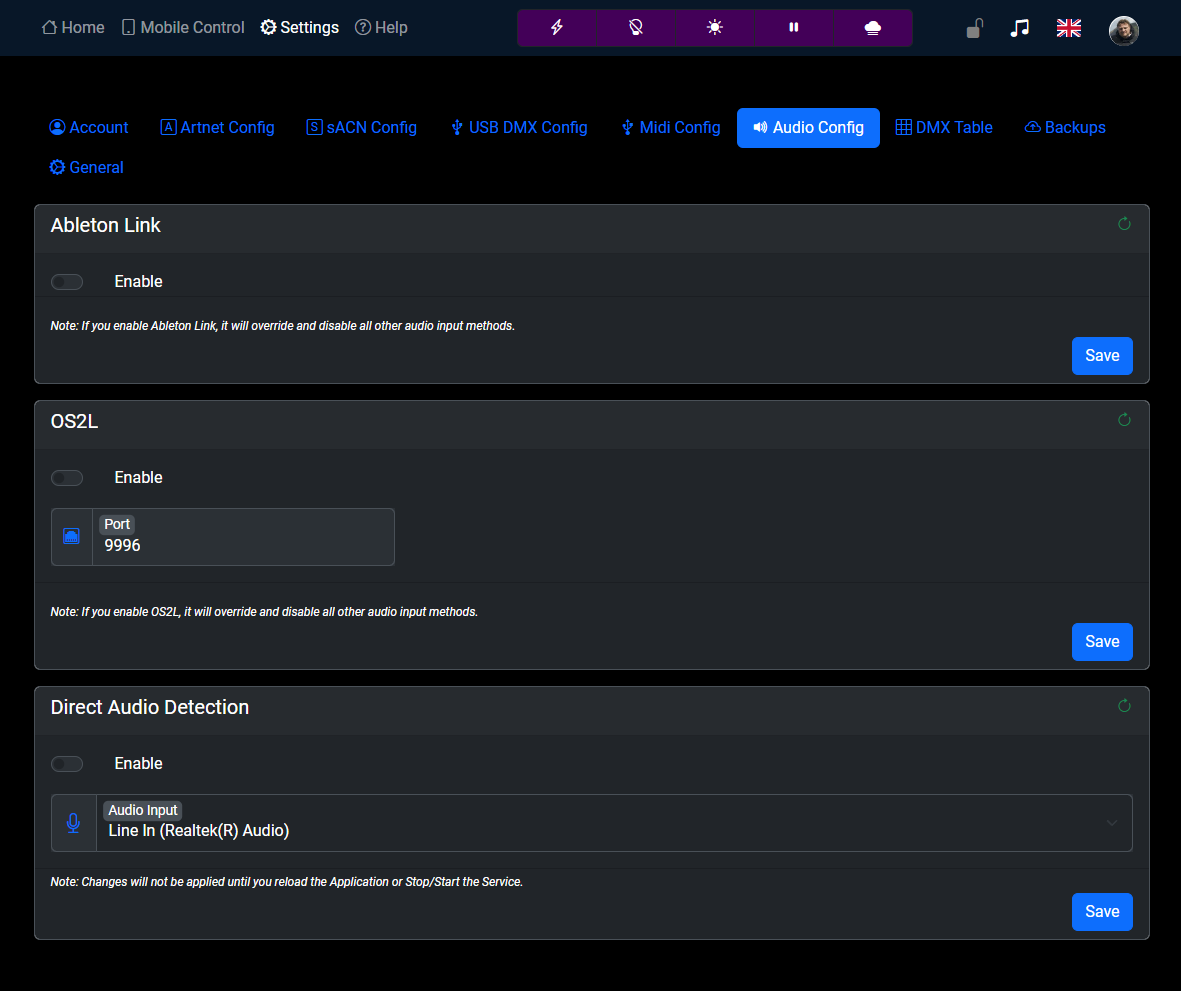 Audio Configuration — DMXDesktop